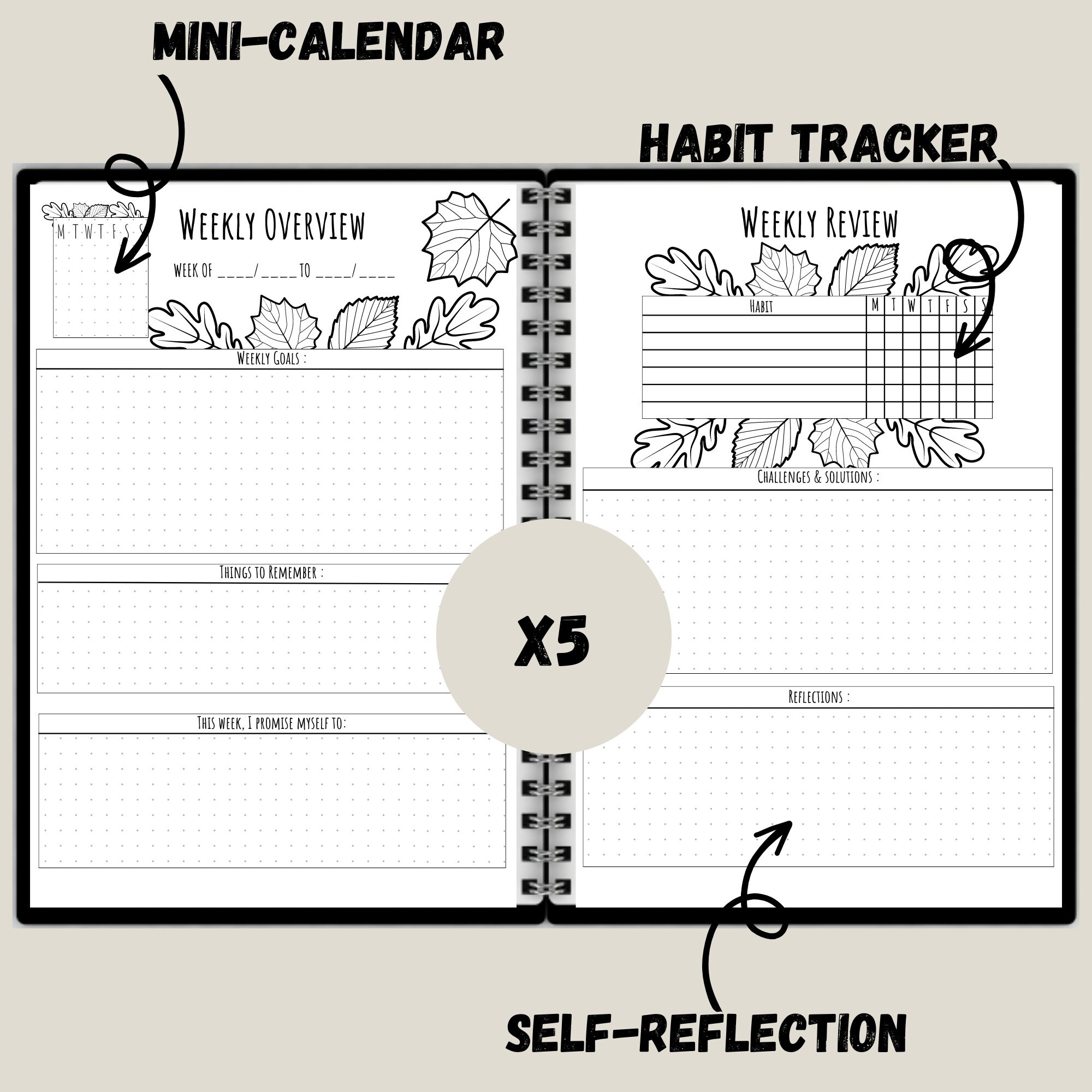 Printable Bullett Journal Printable Fall Autumn Goal Spread Flower ...