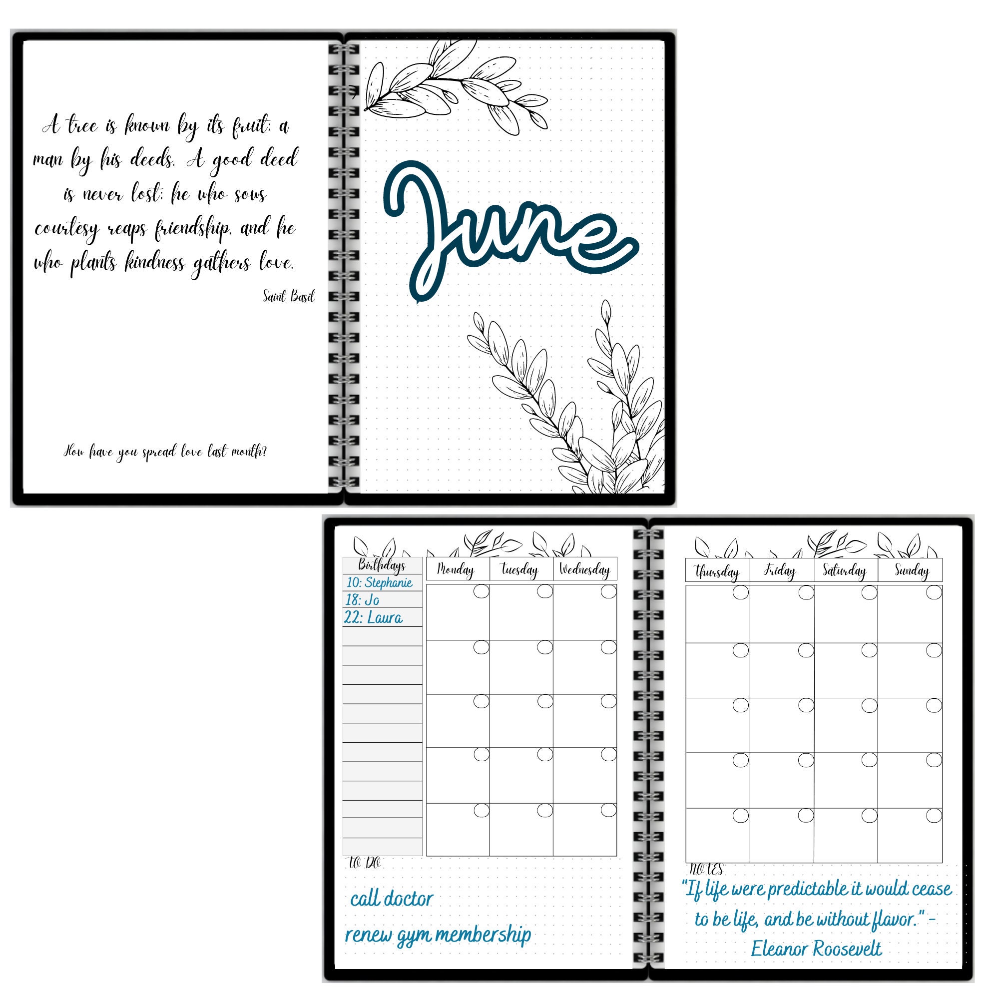 Printable Bullett Journal Printable Monthly Calendar Goal - Etsy