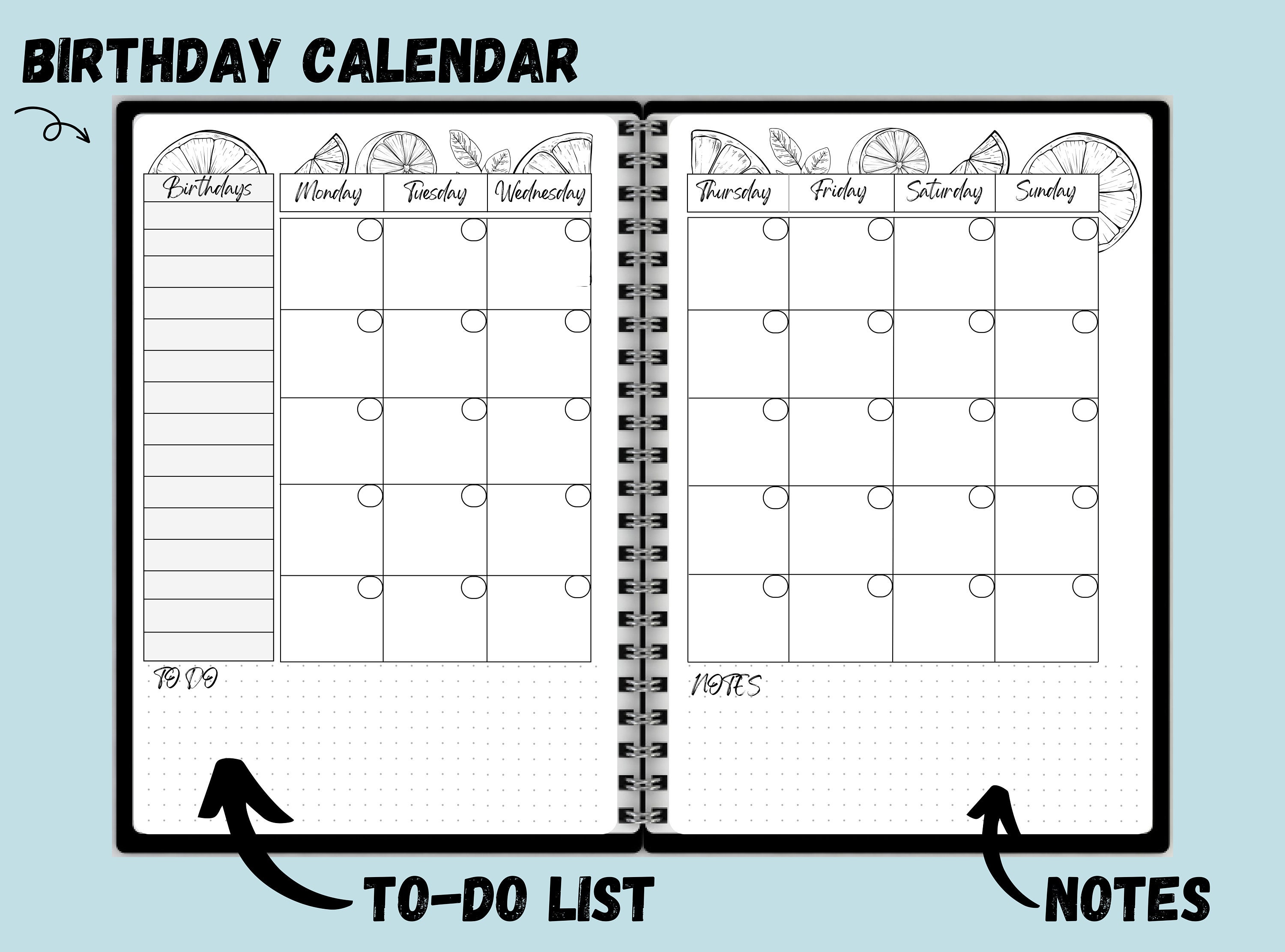 A5 Bullet Journal Insert Monthly Calendar Spread Bujo Insert 5 Weekly ...