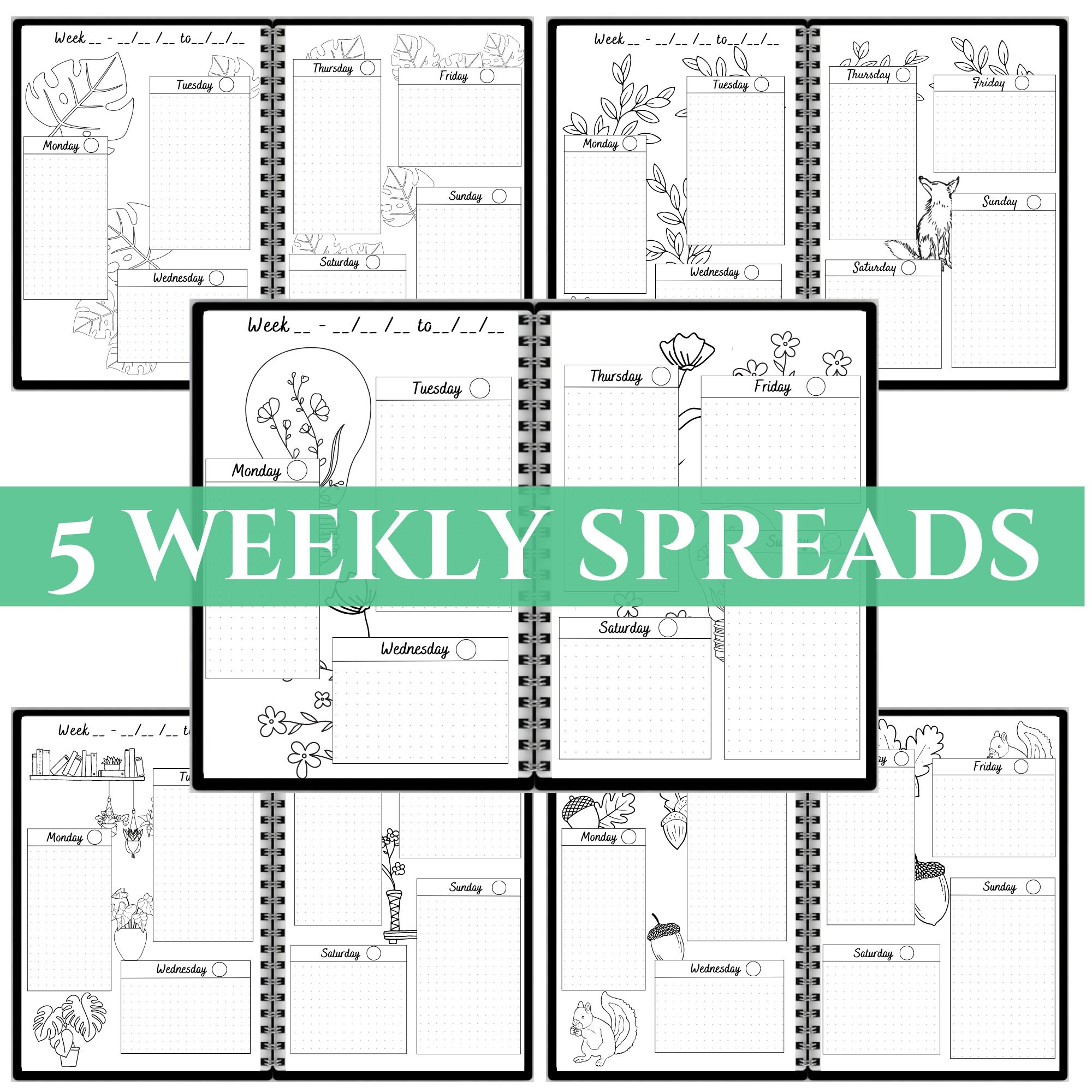 A5 Undated Weekly Planner Printable Planner Monday Start - Etsy
