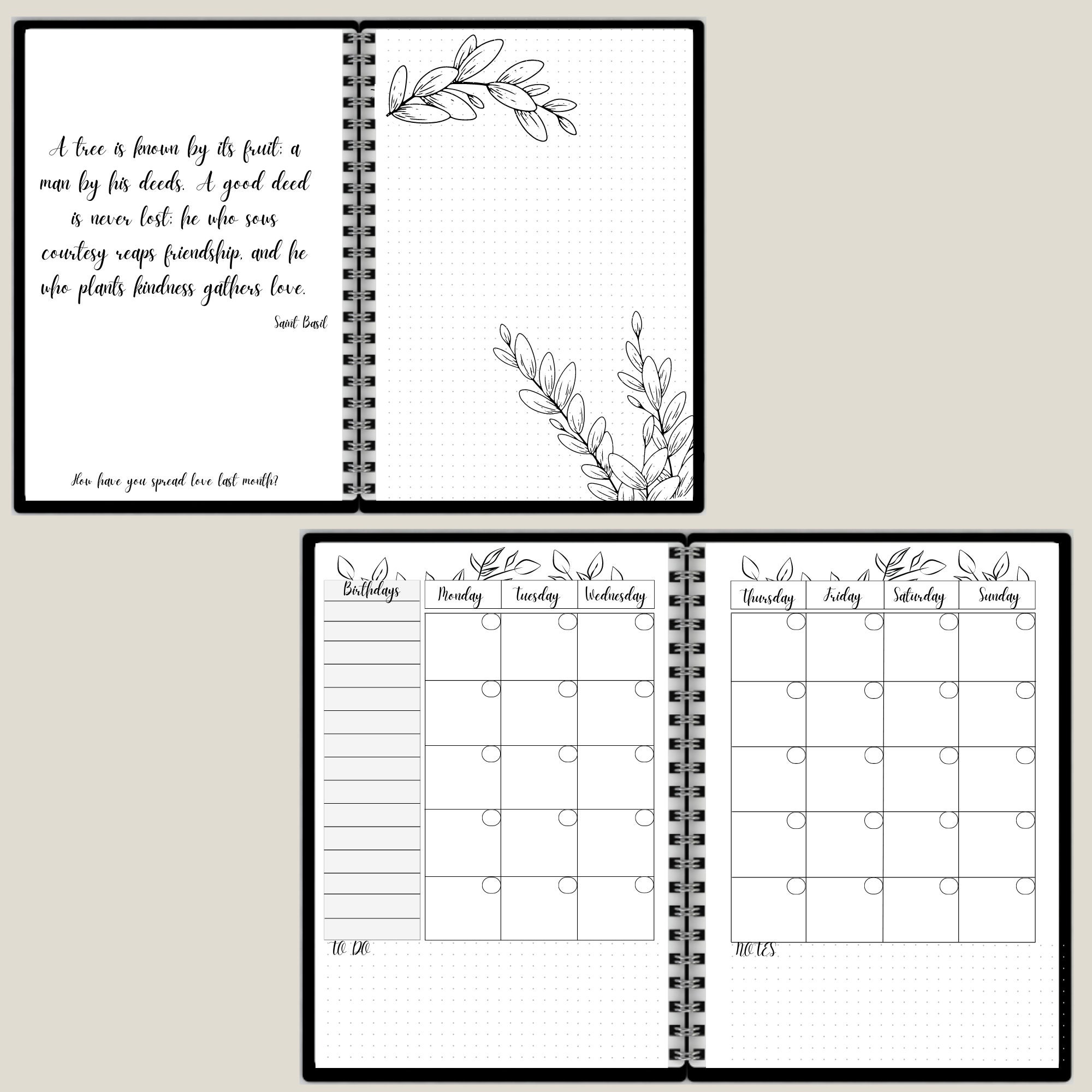 Printable Bullett Journal Printable Monthly Calendar Goal Spread Bujo ...