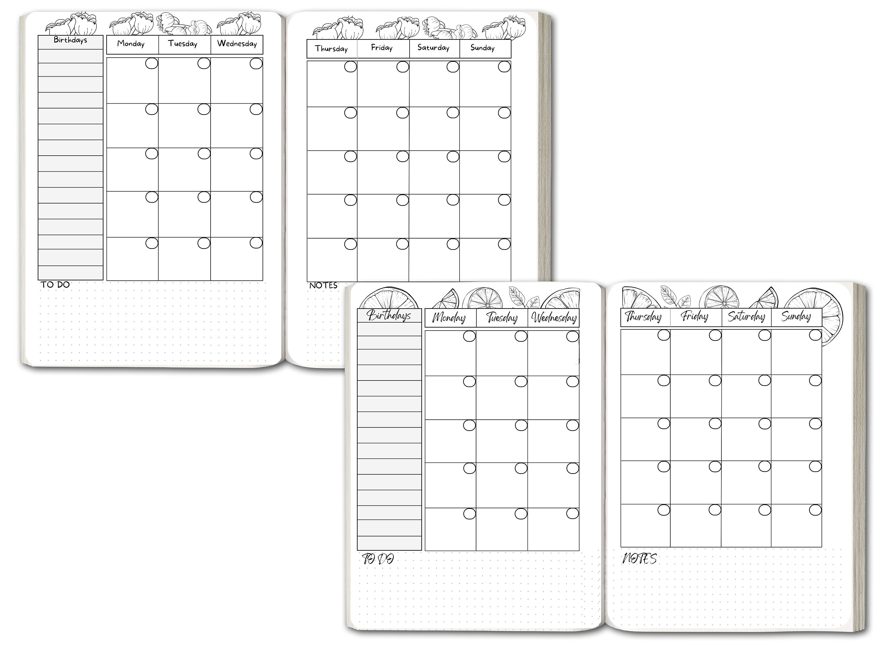 A4 Monthly Calendar Undated Double Spreads 24 Pages in Total for Bullet ...