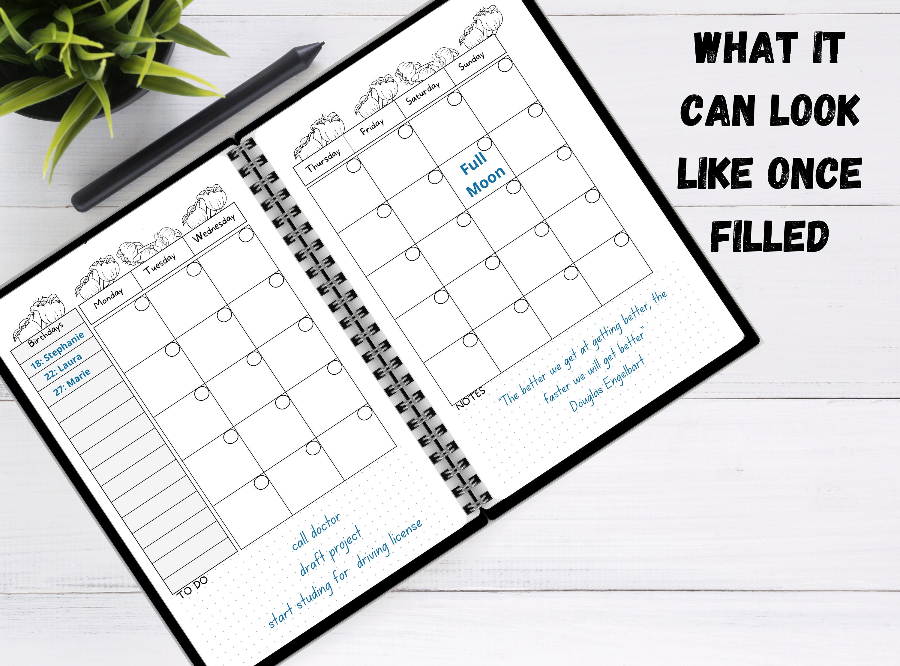 A5 Complete Planner Printable Monthly Calendar Spread Bujo Insert Pack ...