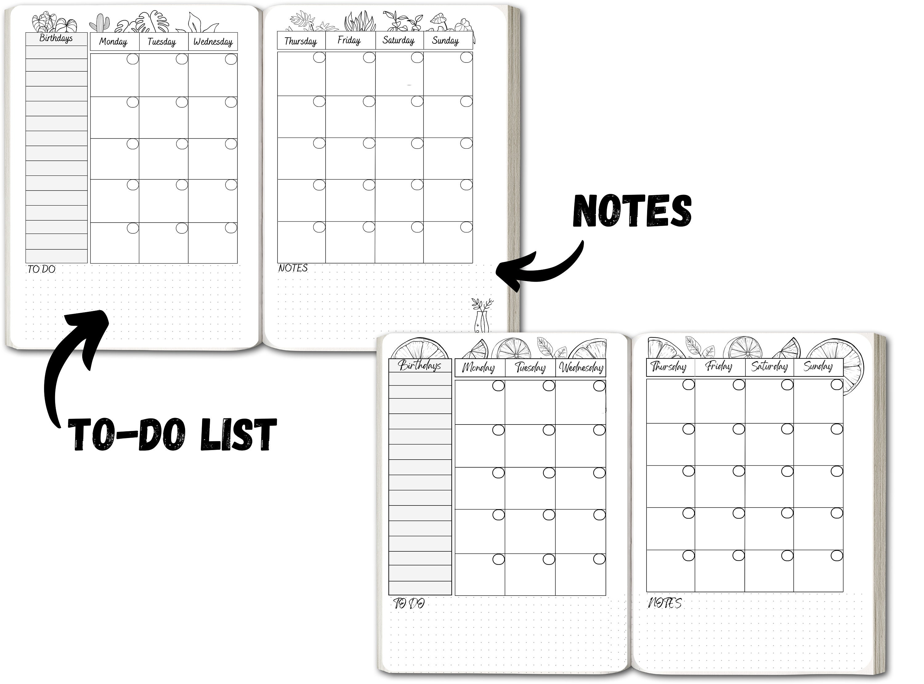 A4 Monthly Calendar Undated Double Spreads 24 Pages in Total for Bullet ...