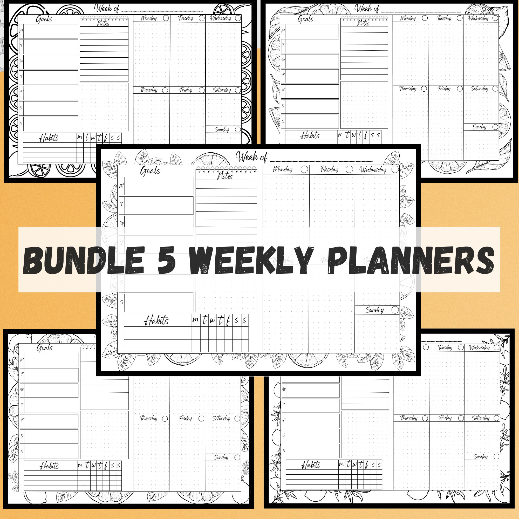 Bundle Weekly Planner Printable Planner Bundle Planner Undated Bundle ...