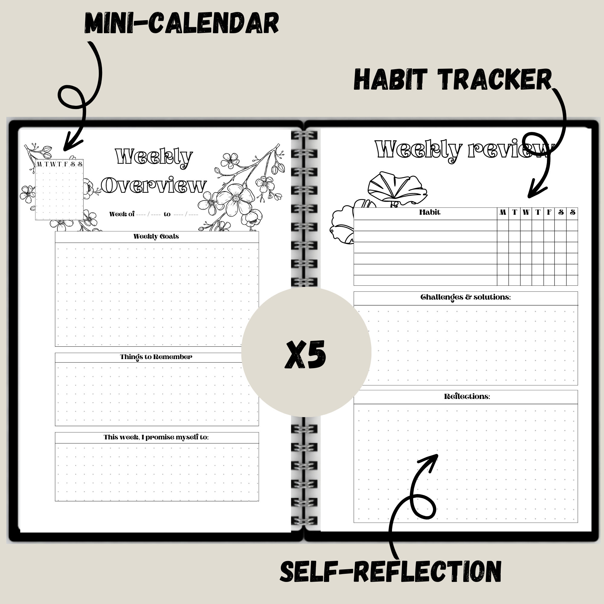 Printable Bullett Journal Printable Monthly Calendar Goal Spread Bujo ...