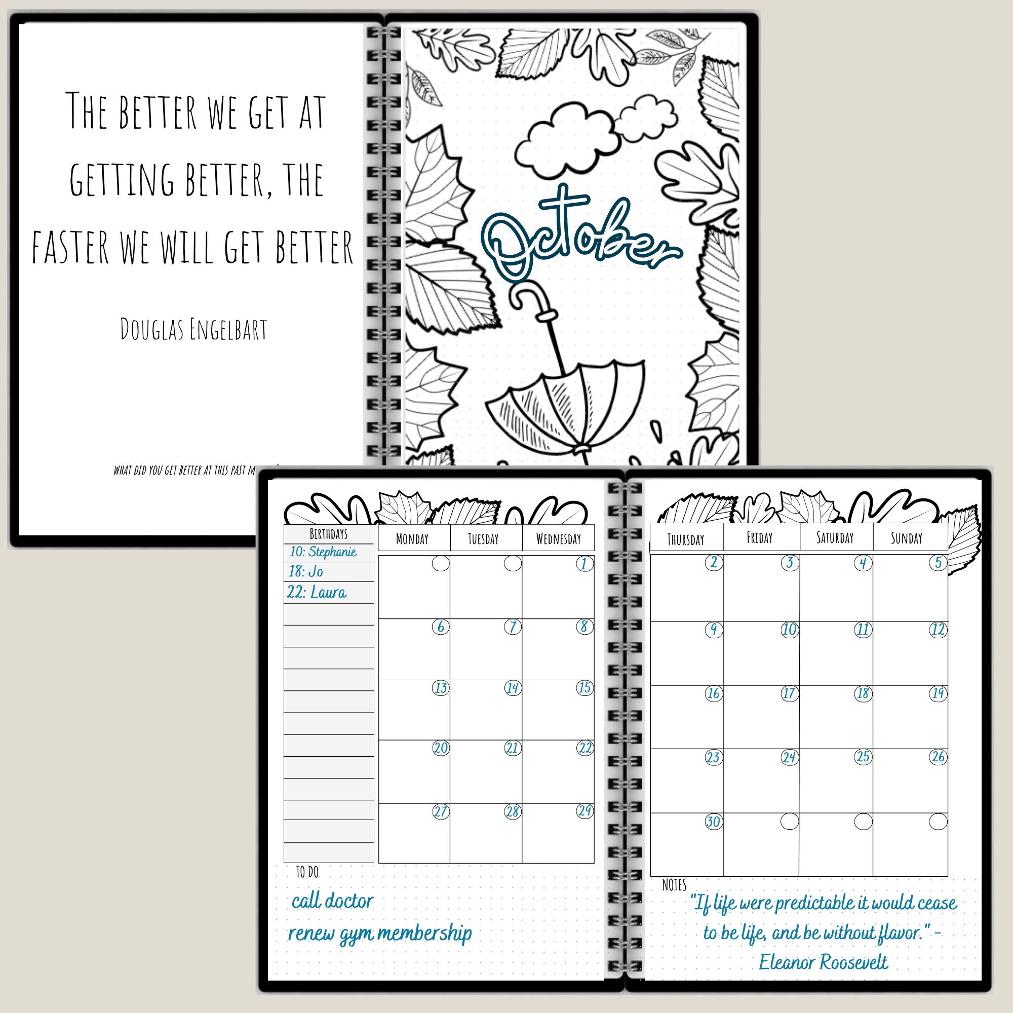 Printable Bullett Journal Printable Fall Autumn Goal Spread Flower ...