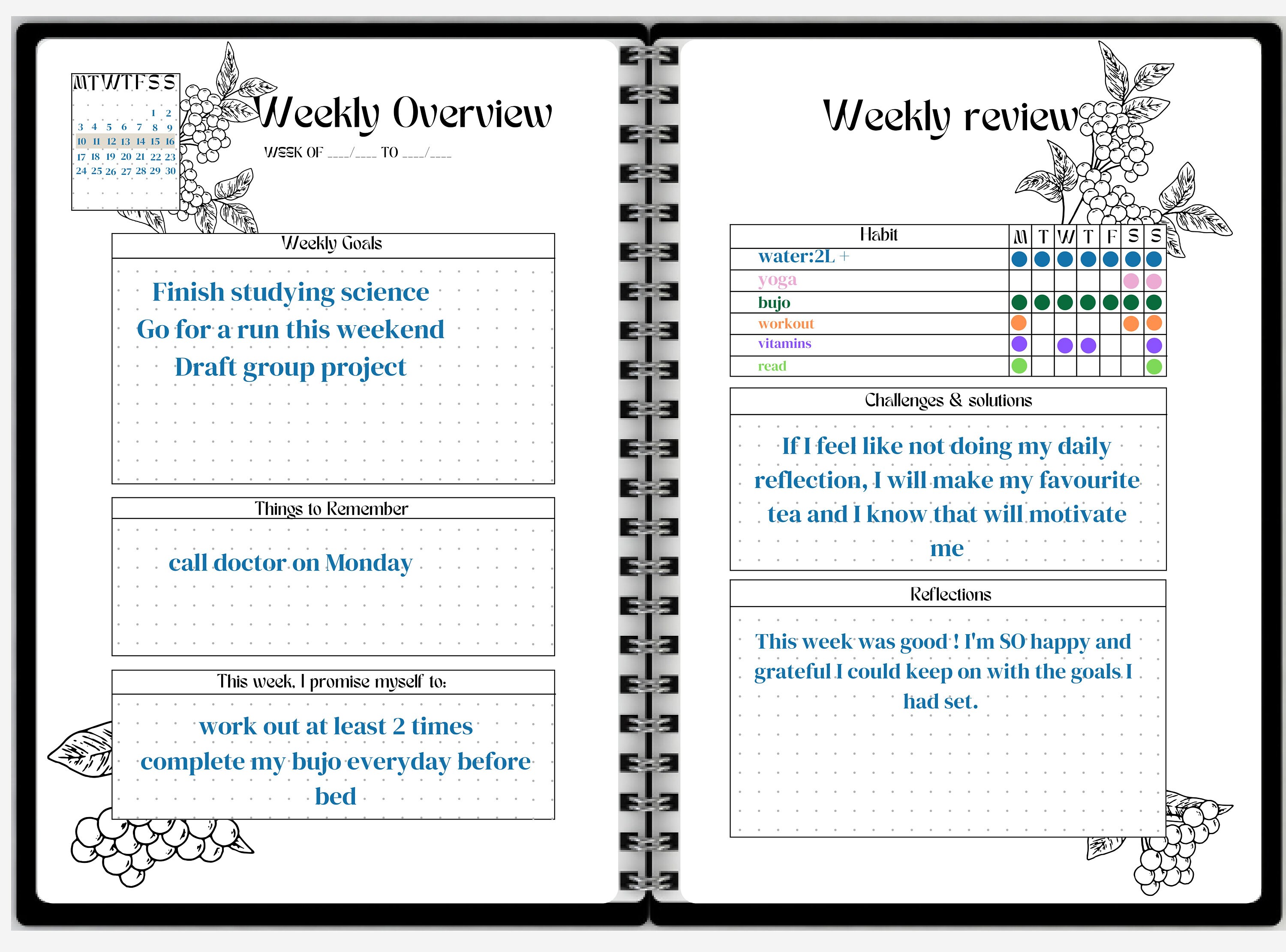 A4 Printable Planner Bujo Pages 5 Weekly Spreads Bullett Journal ...