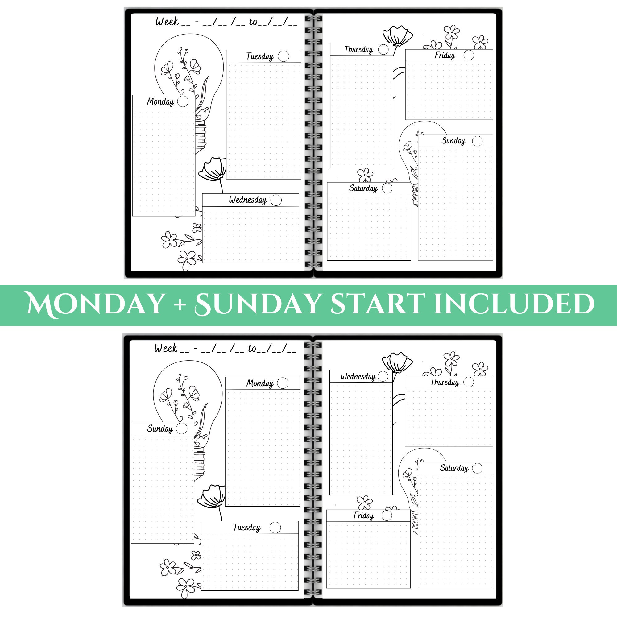 A5 Undated Weekly Planner Printable Planner Monday Start - Etsy