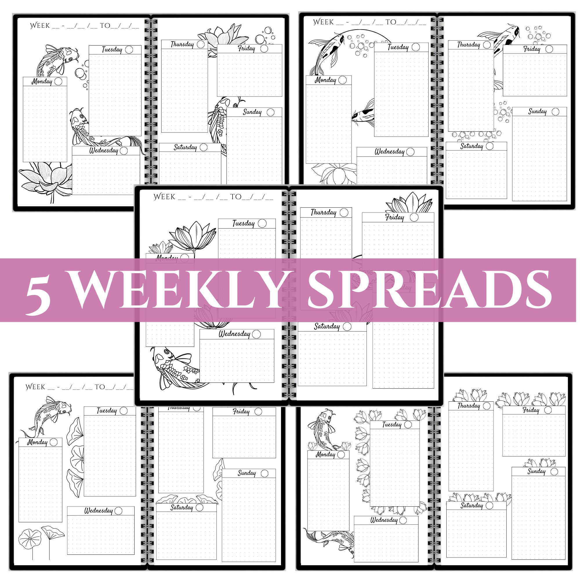 Undated Weekly Planner Printable Planner Premade Bullett Journal Double ...