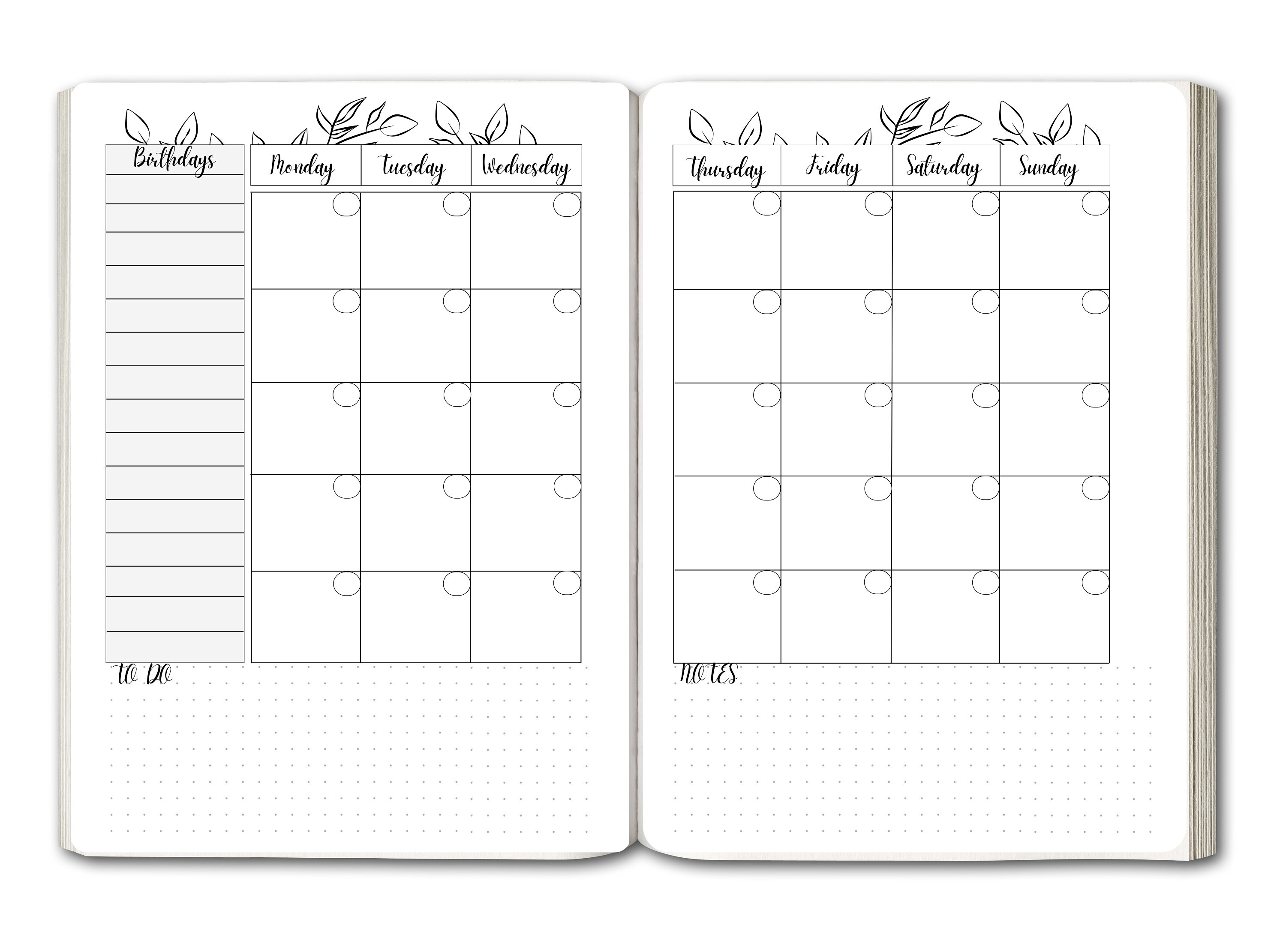 A4 Monthly Calendar Undated Double Spreads 24 Pages in Total for Bullet ...