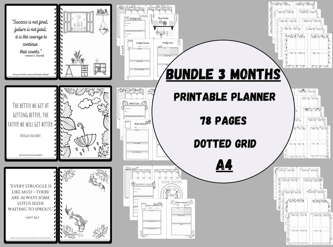 A4 Bundle Planner Bujo Bundle Printable Planner Bundle Premade Bullett ...