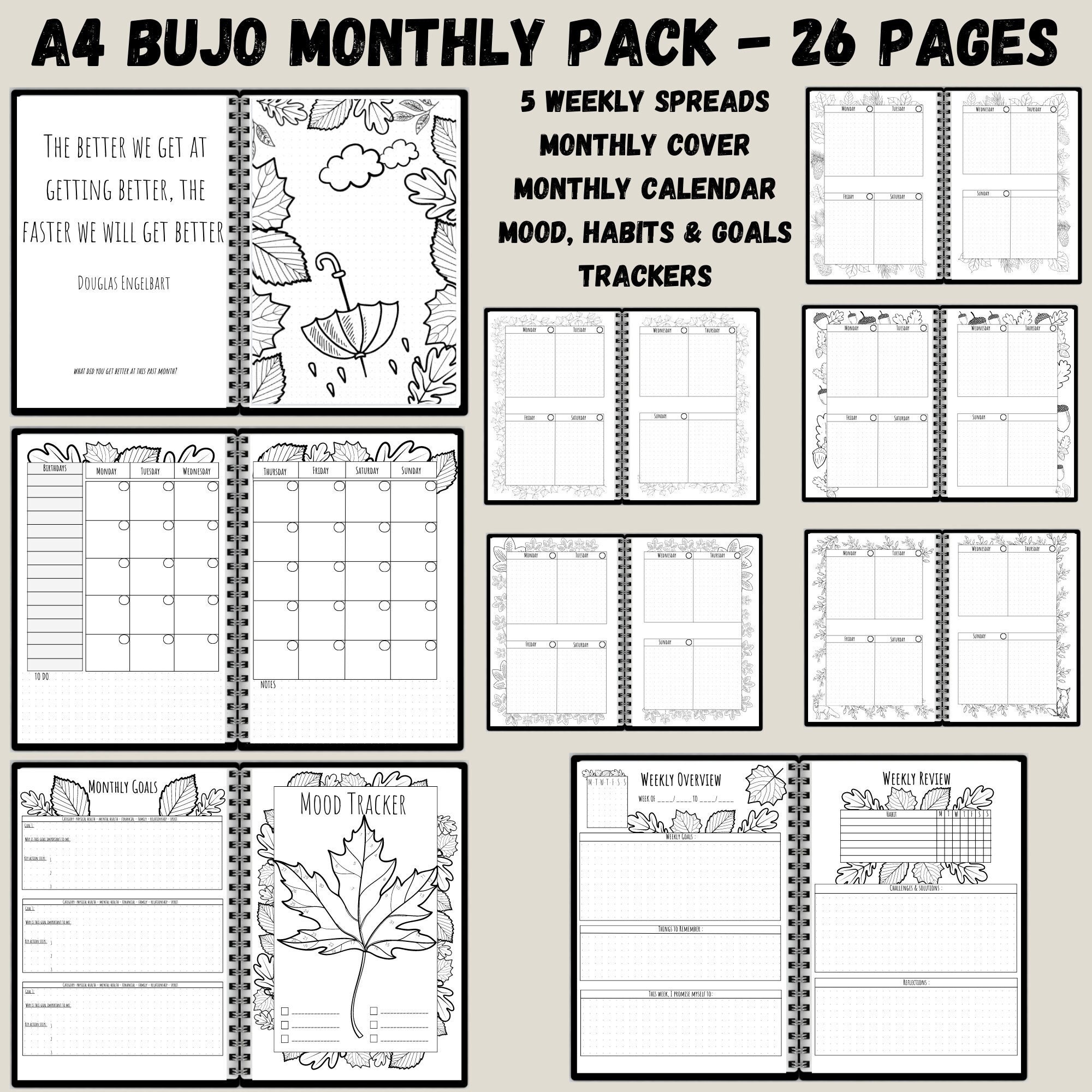 Printable Bullett Journal Printable Fall Autumn Goal Spread Flower ...