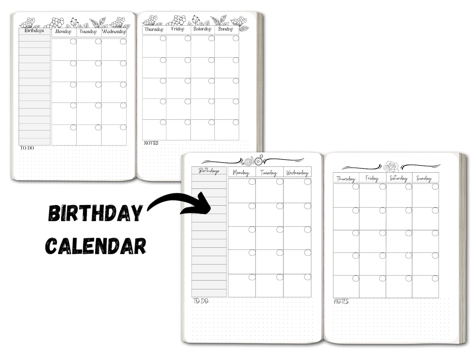 A4 Monthly Calendar Undated Double Spreads 24 Pages in Total for Bullet ...