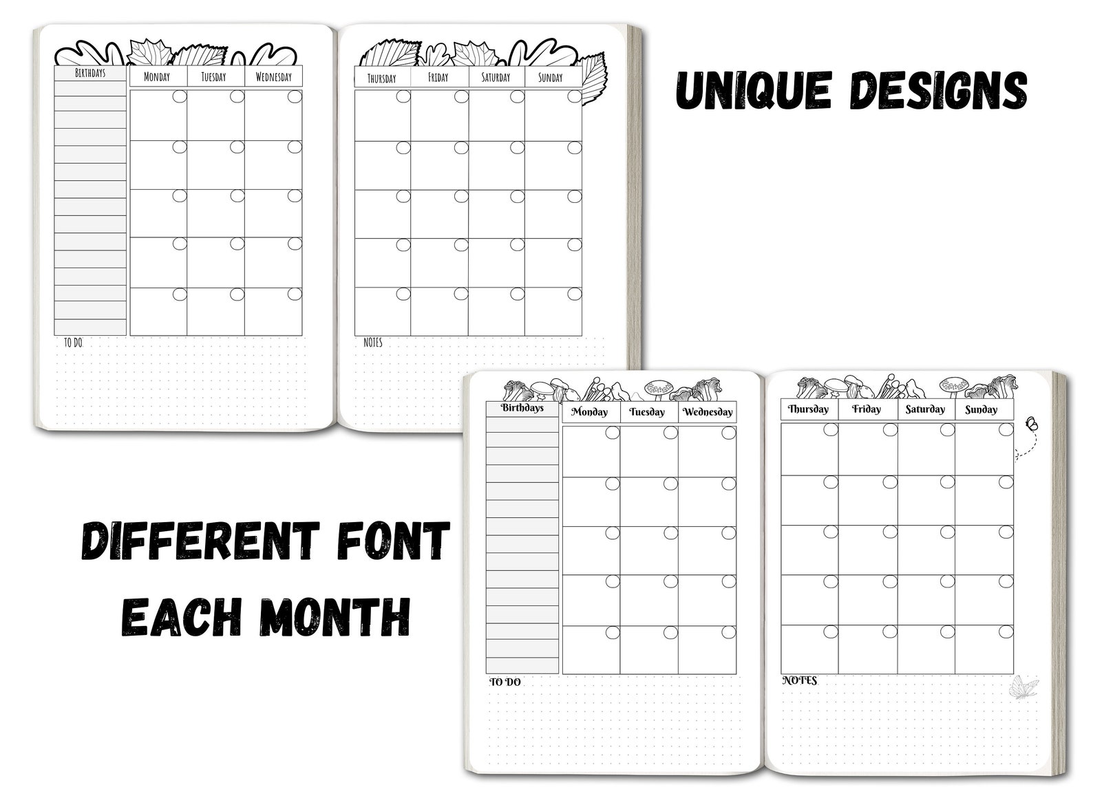 A4 Monthly Calendar Undated Double Spreads 24 Pages in Total for Bullet ...