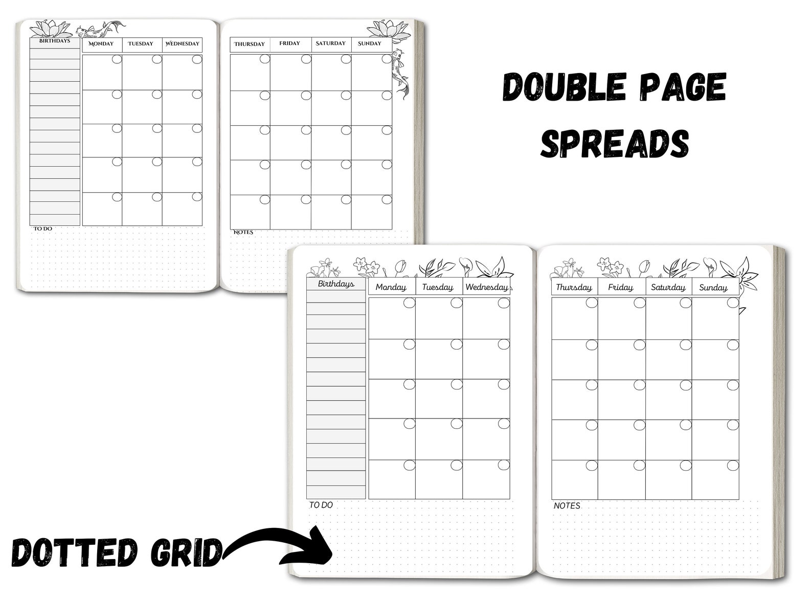 A4 Monthly Calendar Undated Double Spreads 24 Pages in Total for Bullet ...