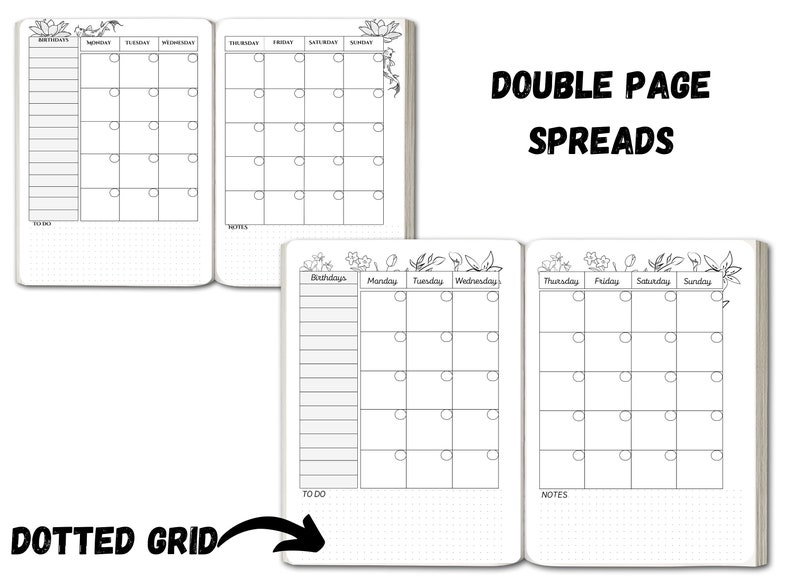 A4 Monthly Calendar Undated Double Spreads 24 Pages in Total for Bullet ...