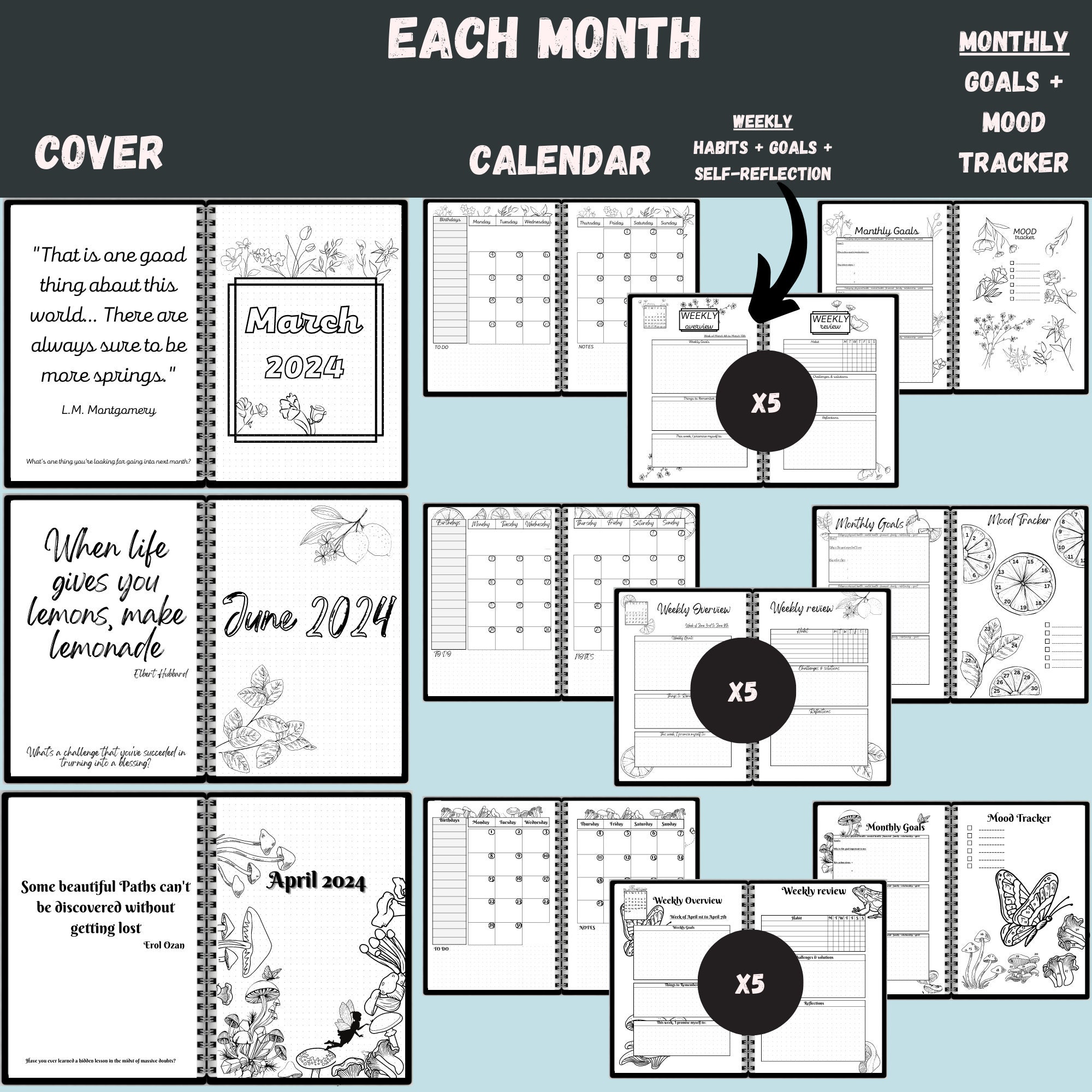 Dated Printable Planner Bundle 2023-2024 Yearly Planner - Etsy