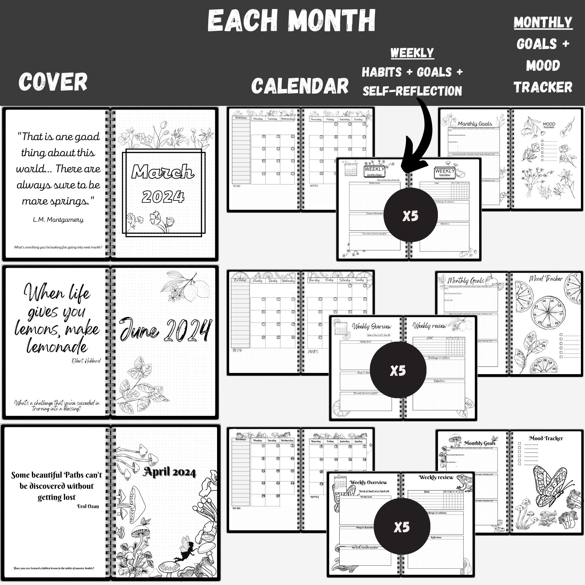 Dated Printable Planner Bundle 2023-2024 Yearly Planner Printable ...
