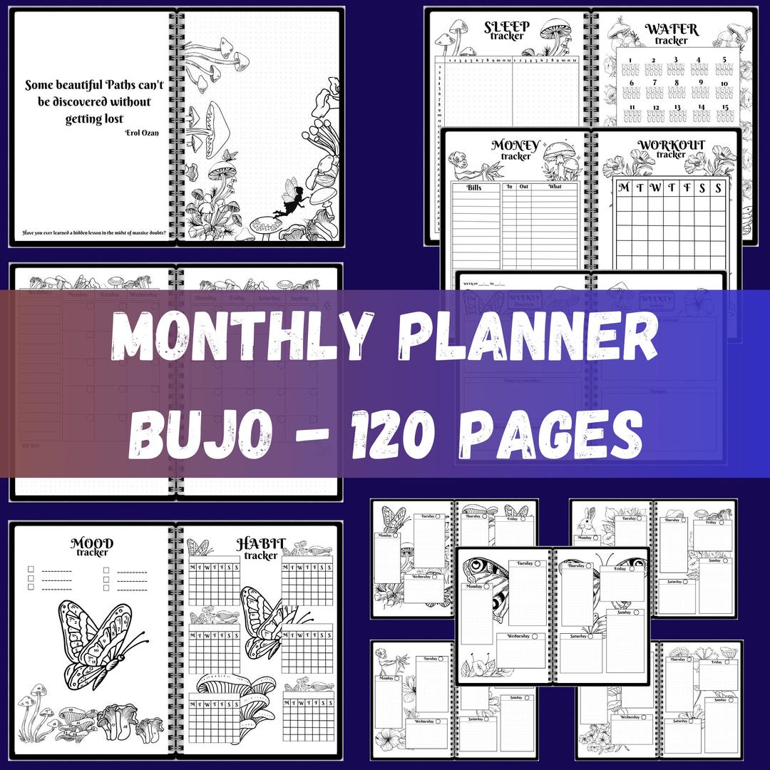 Printable Bullett Journal Printable Monthly Calendar Goal Spread Bujo ...
