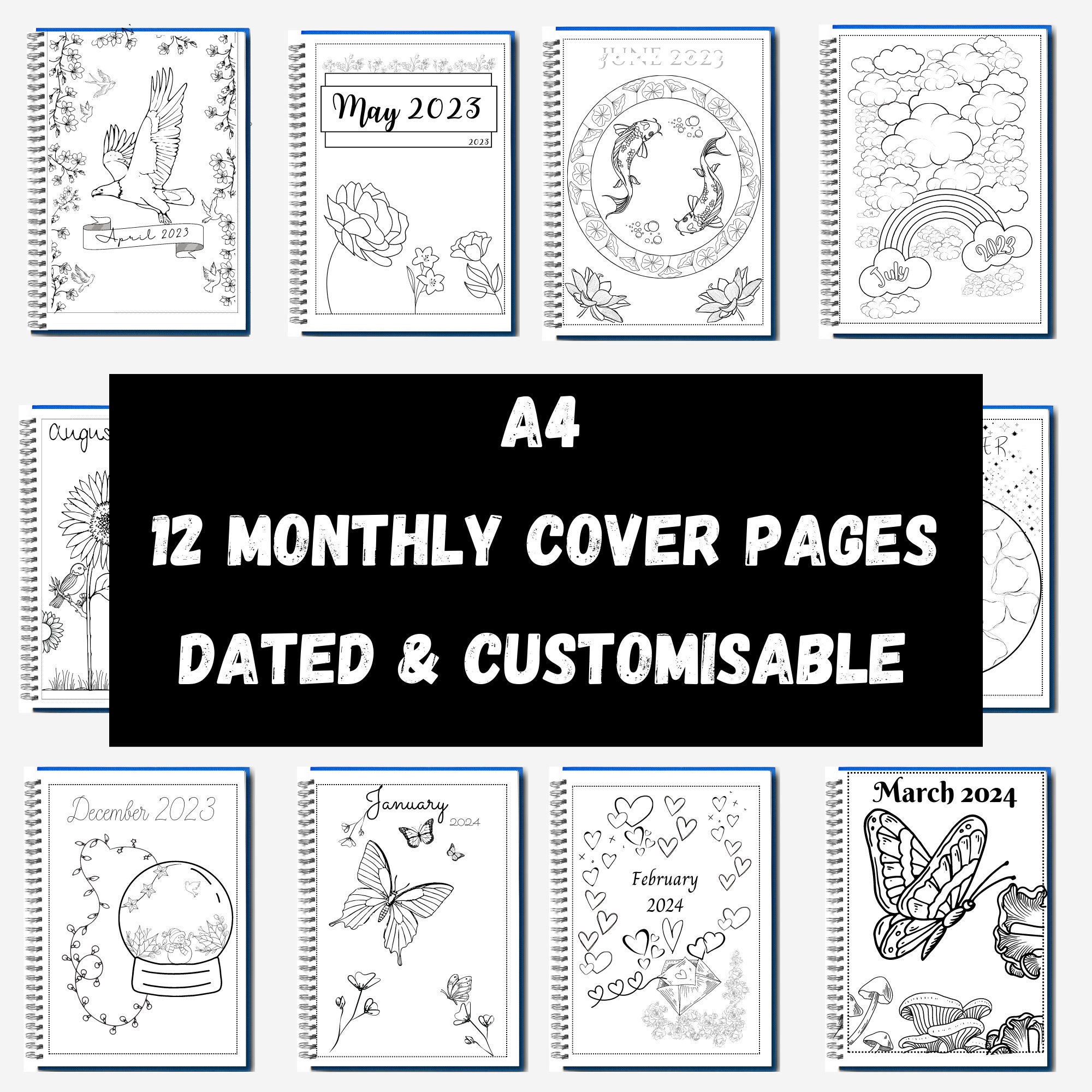 Bullett Journal Monthly Cover Page Bundle 12 Month - Etsy