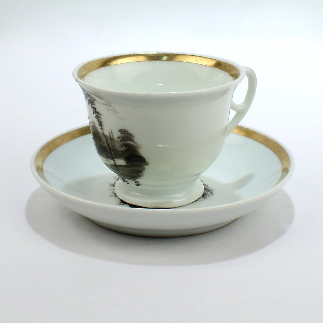 Antique Tucker & Hemphill Porcelain En Grisaille Cup and Saucer - Etsy