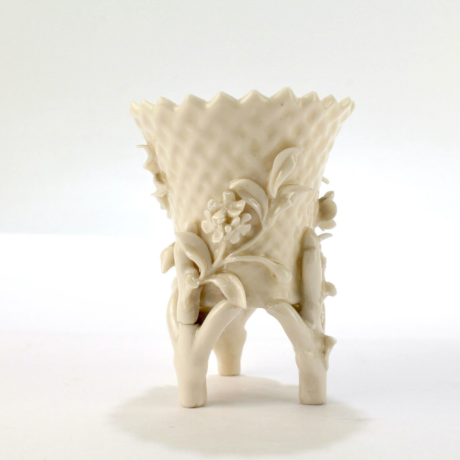 Antique 2nd Black Mark Belleek Flower Encrusted Porcelain Vase or ...