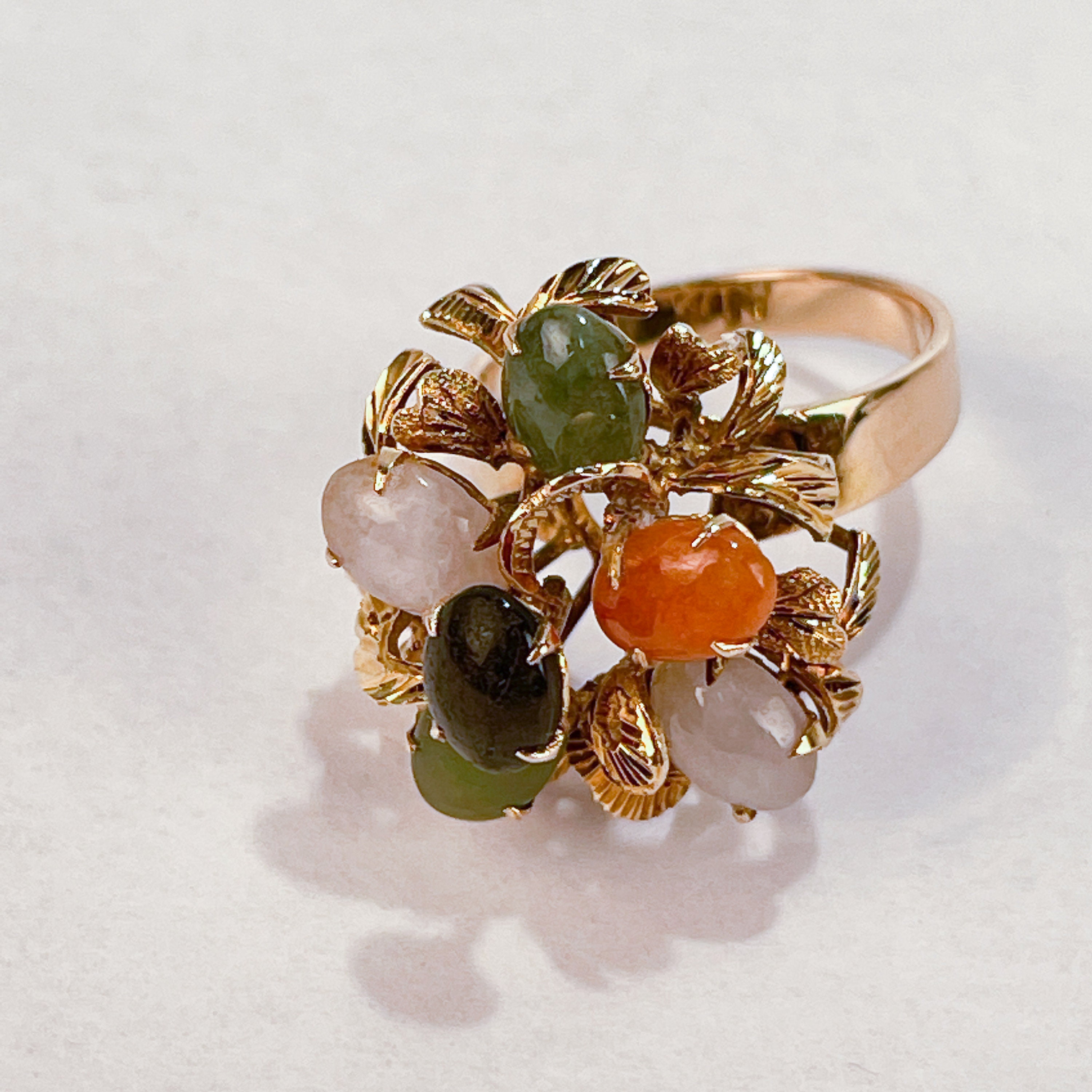 Multi-colored Jade Cabochon & 14 Karat Gold Cocktail Ring - 14k VR - Etsy