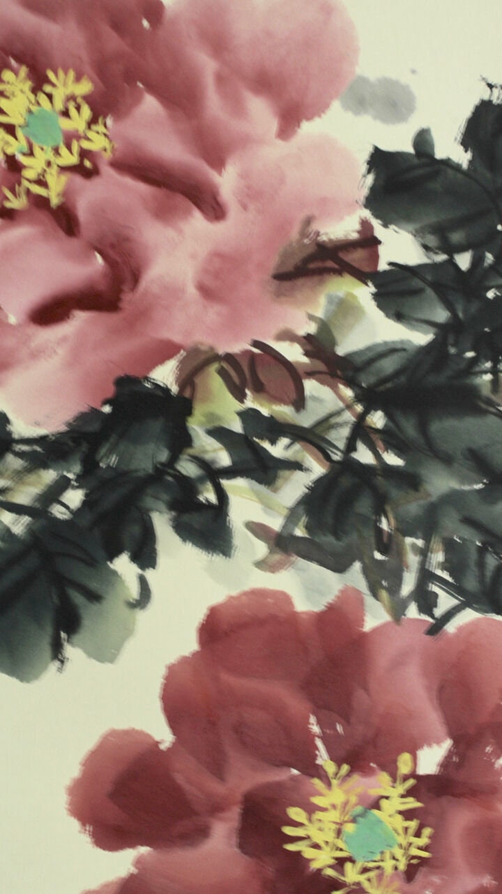 Vintage Estate Hand Painted Chinese Scroll With Pink Peony Flowers by ...