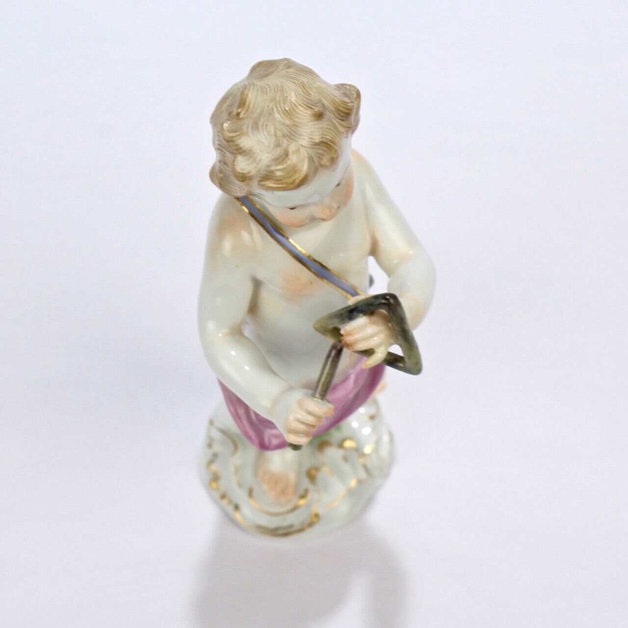 Antique Meissen Porcelain Figurine of Cherub Playing Triangle - Dreieck ...