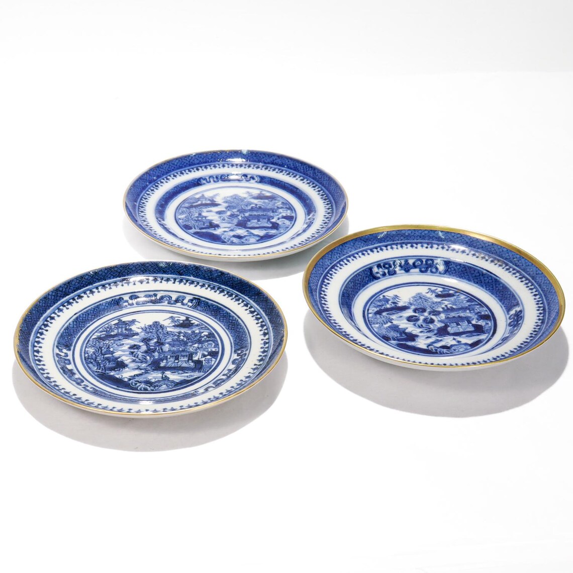 Set of 3 Antique Blue & White Chinese Export Nanking Porcelain Saucers ...