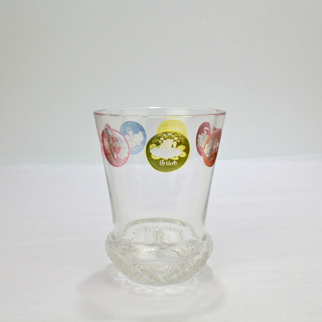 Antique German Etched Biedermeier Bath or Spa Glass - Beaker Becher ...