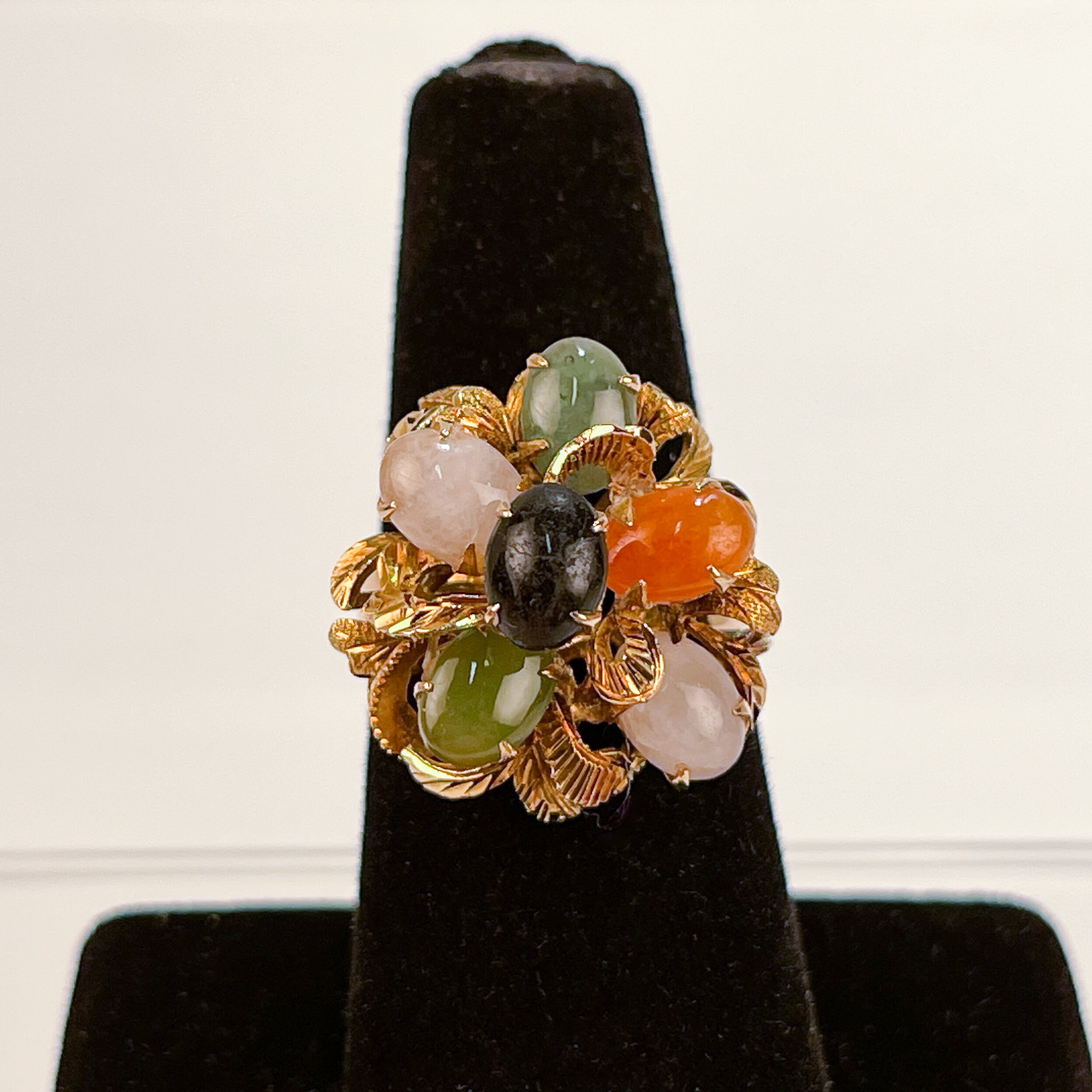 Multi-colored Jade Cabochon & 14 Karat Gold Cocktail Ring - 14k VR - Etsy
