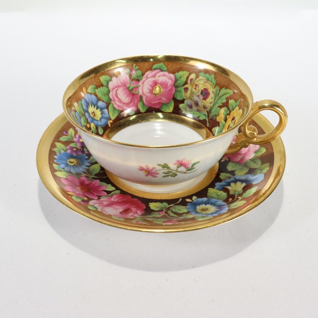 Antique Copeland Spode Porcelain Cup and Saucer With Roses & Flowers No ...