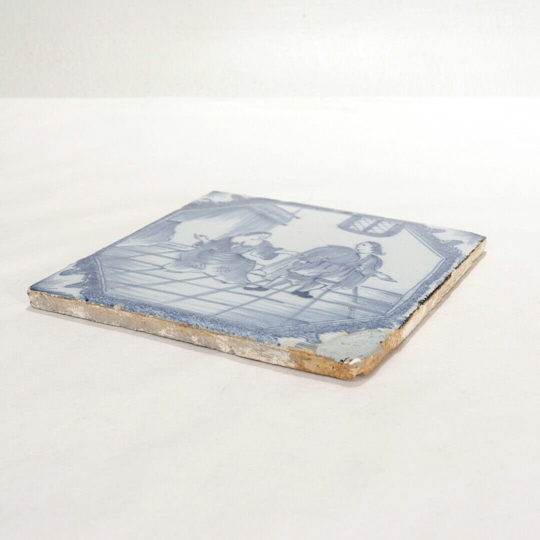 Antique 18th Century Dutch Delft Tile of Lovers or Man With Bare ...