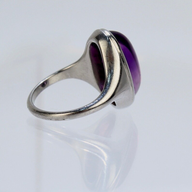 Vintage Buff Top Cut Oval Amethyst Gemstone and Silver Ring - Etsy