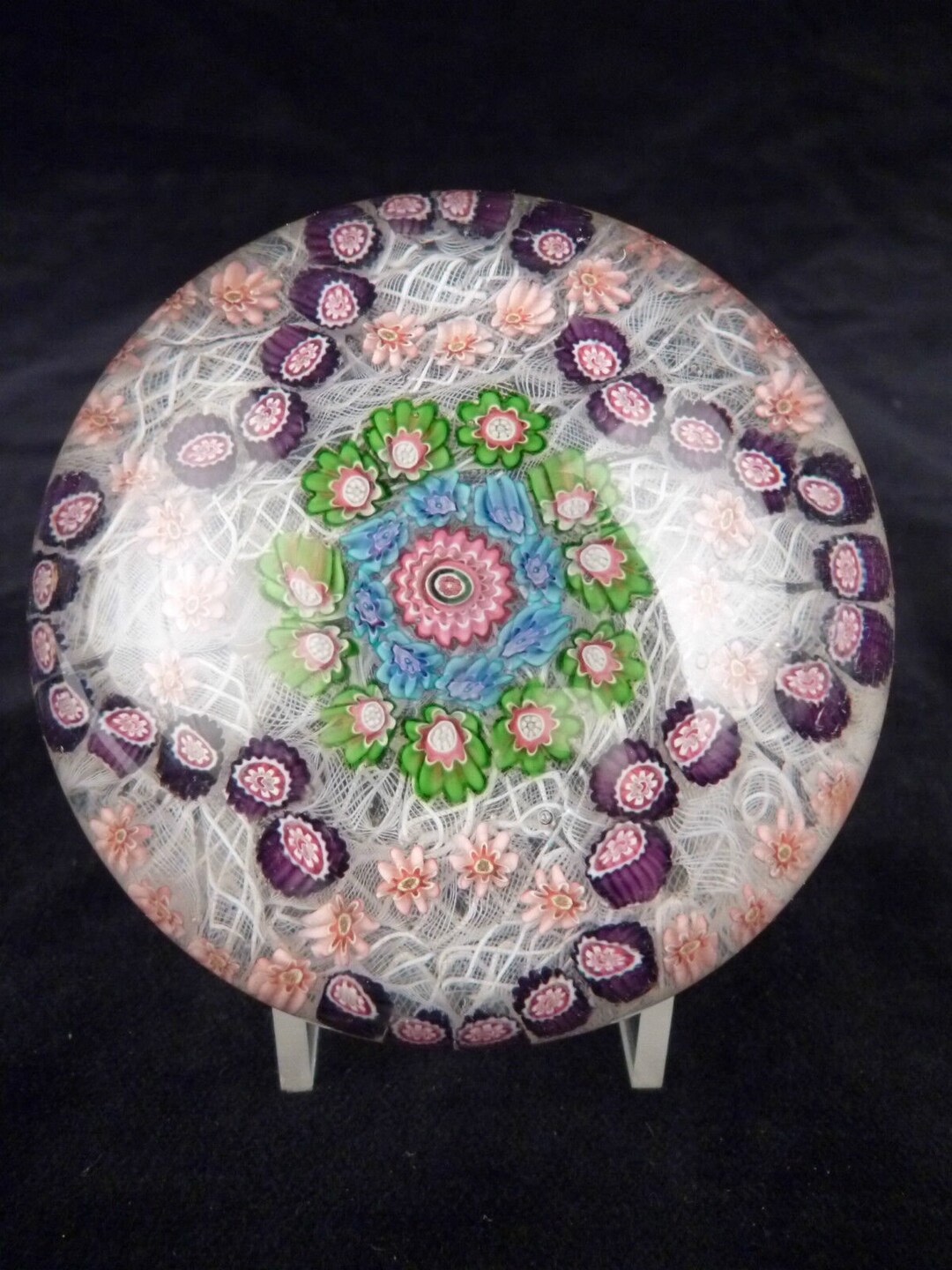 Antique 19c CLICHY Paperweight Quatrefoil Purple & Pink Garlands on ...