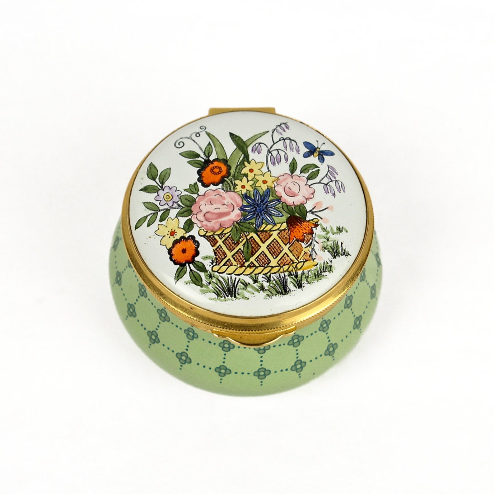 Vintage Staffordshire Enamels Bilston Battersea Box With Basket of ...