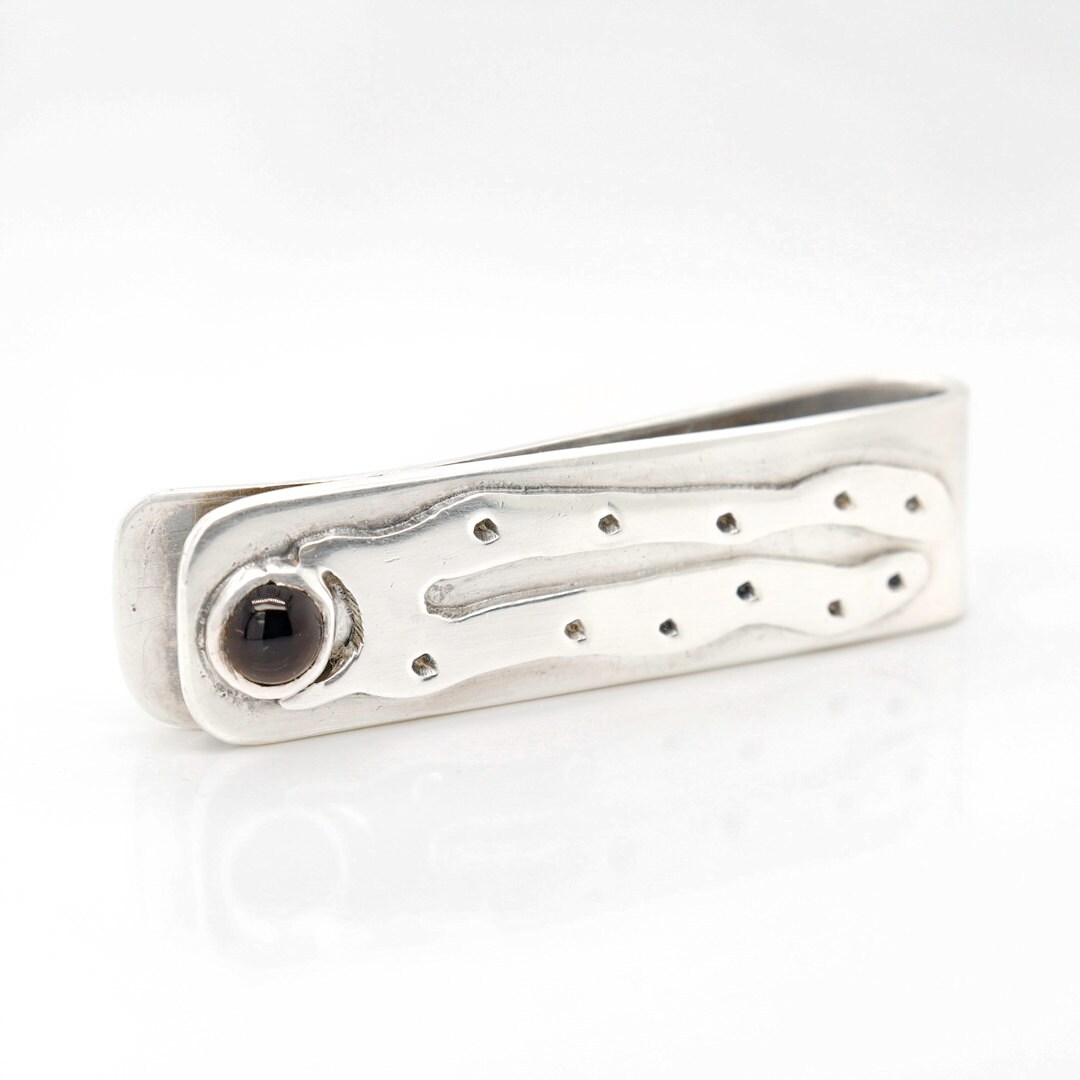 Signed Modernist Sam Kramer Sterling Silver & Onyx Cabochon Money Clip ...