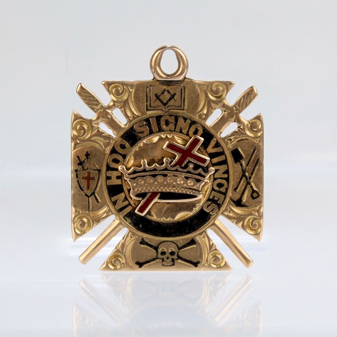 Antique 14 Karat Gold & Enamel Masonic Templar Knights Watch Fob ...
