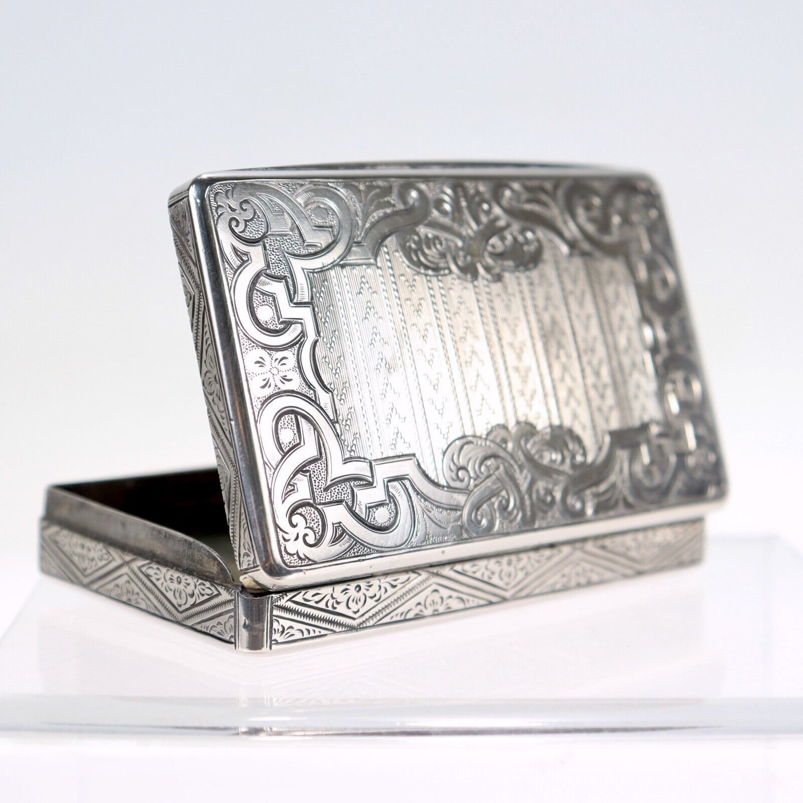 Antique Viennese or Austrian Engine-turned Silver Card Case or Snuff ...