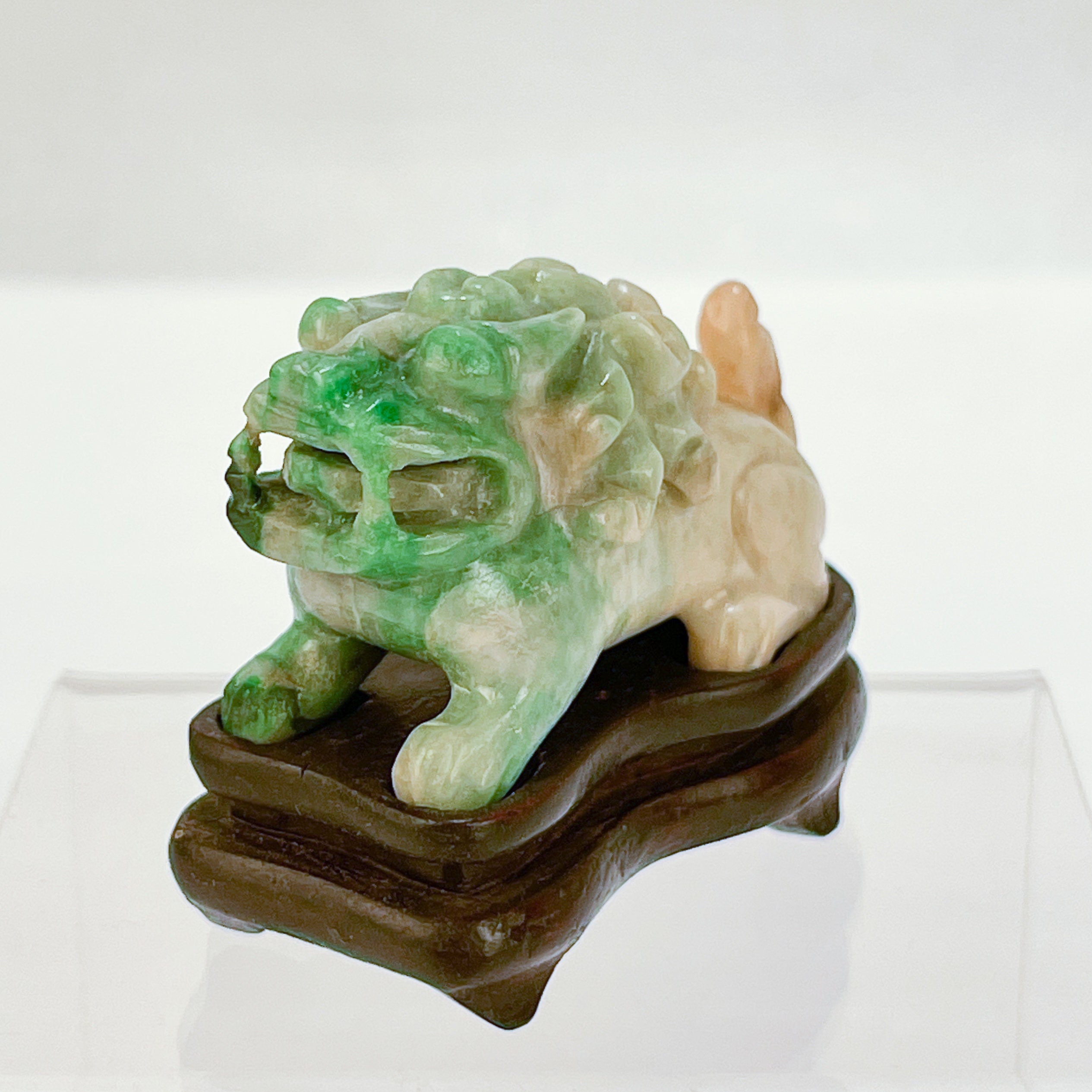 Old or Antique Chinese Carved Jade Jadeite Foo Dog Figurine With Stand ...