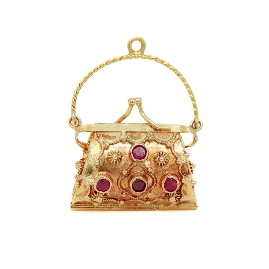 Mid-century 18K Gold & Ruby Set Figural Purse Charm or Pendant - Etsy