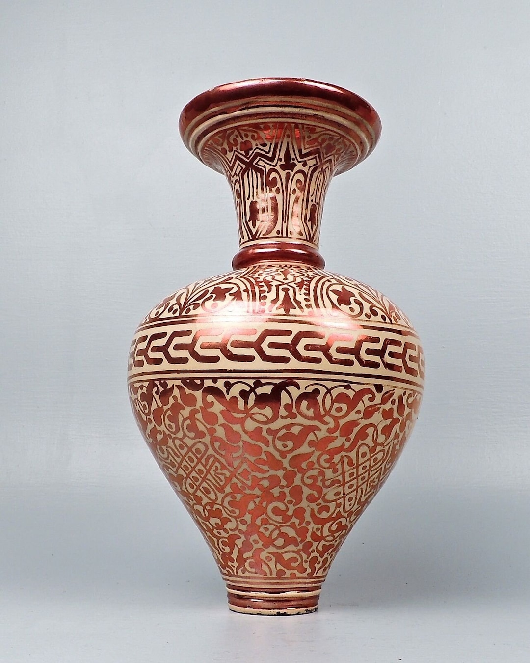 Rare Antique Hispano Moresque Pottery Vase - Copper Lustre Alhambra ...