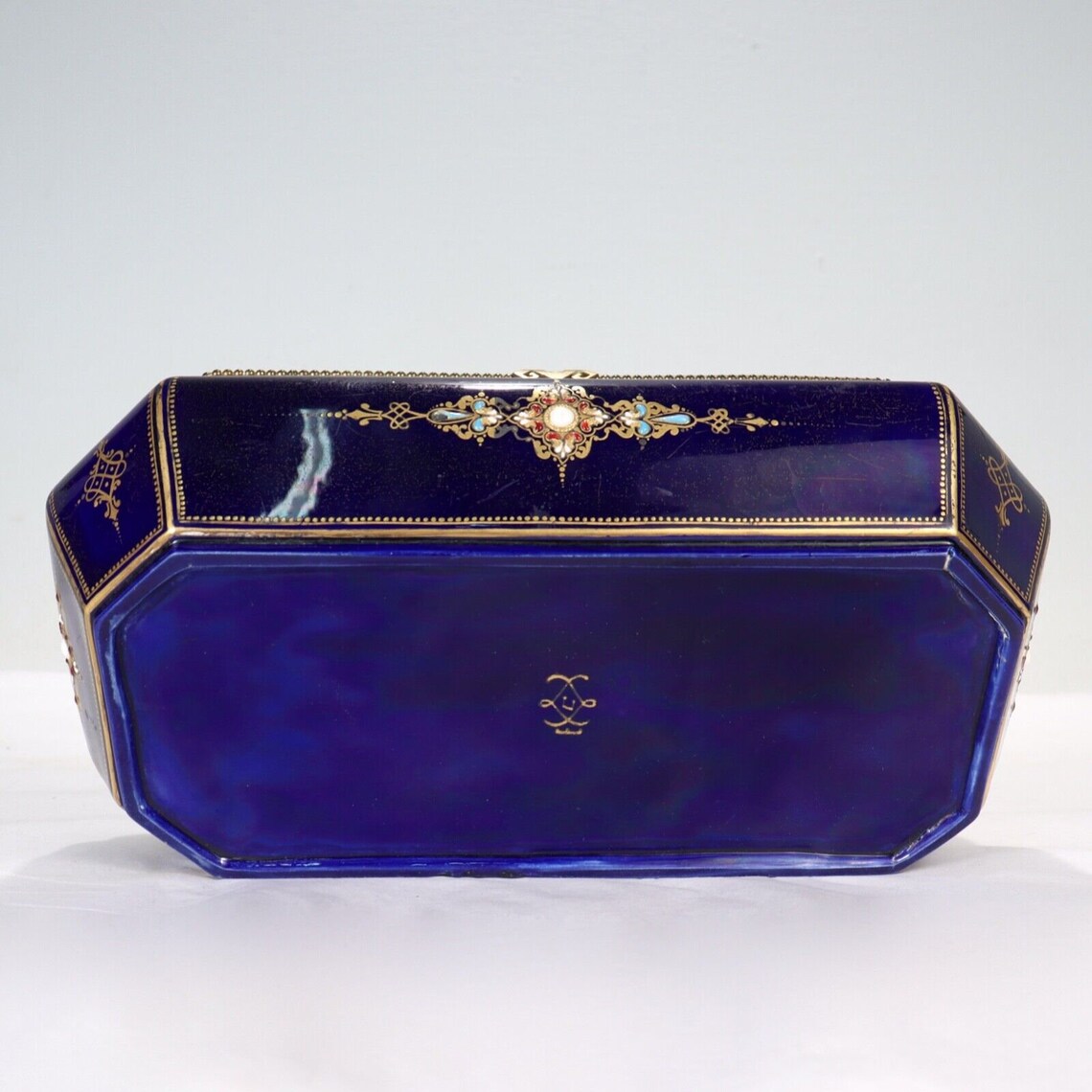 Antique Hand Painted Jeweled French Sevres Type Cobalt Blue Porcelain ...
