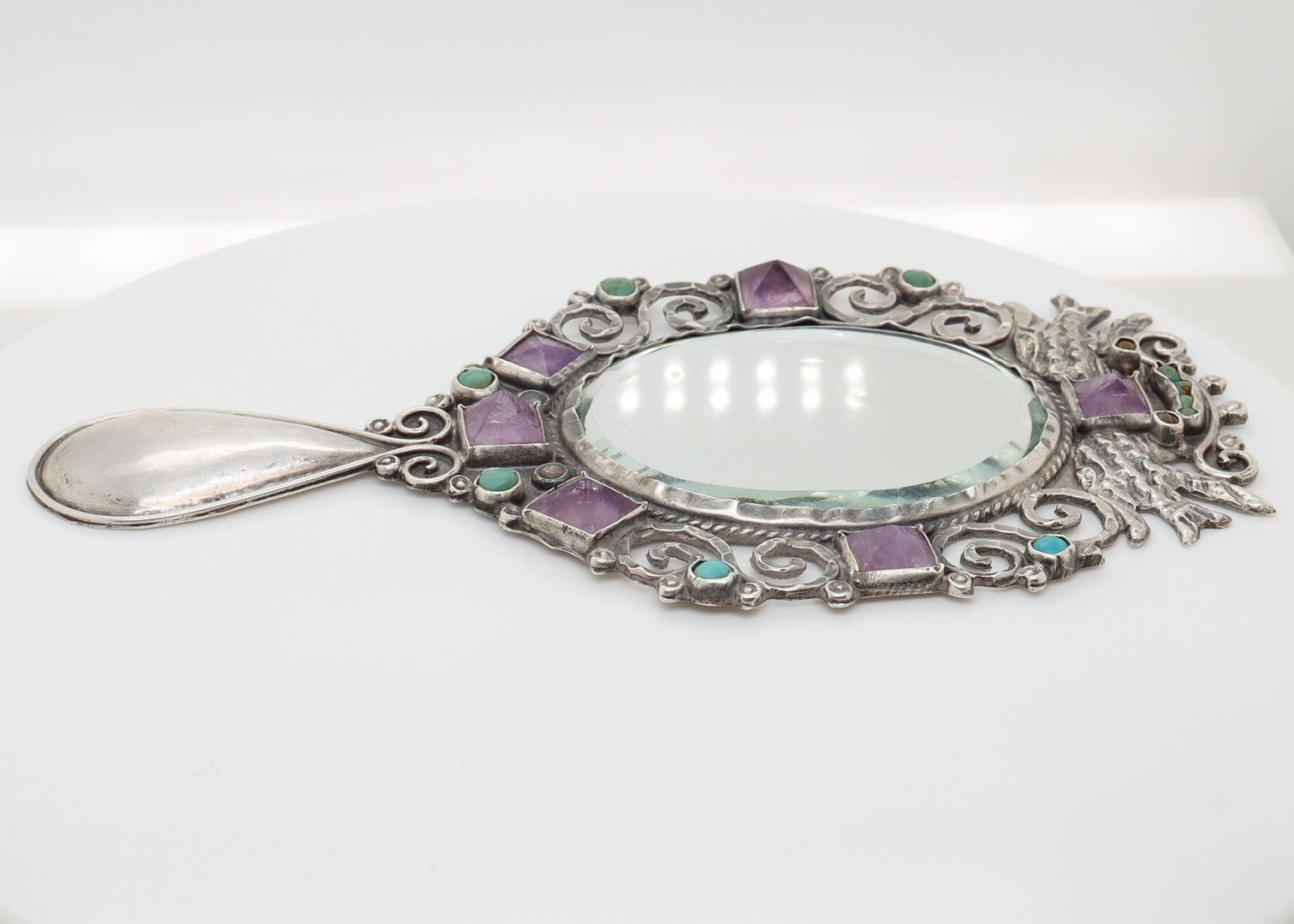 Antique Gustavo Martinez Mexican Sterling Silver Hand Mirror With ...