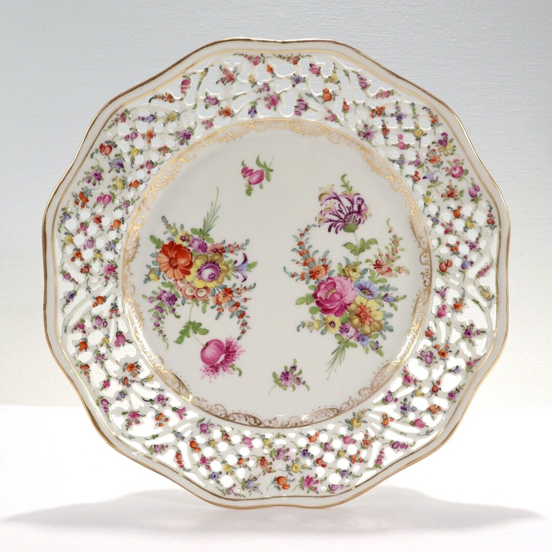 Antique Reticulated Hirsch Dresden Porcelain Cabinet Plate - Deutsche ...