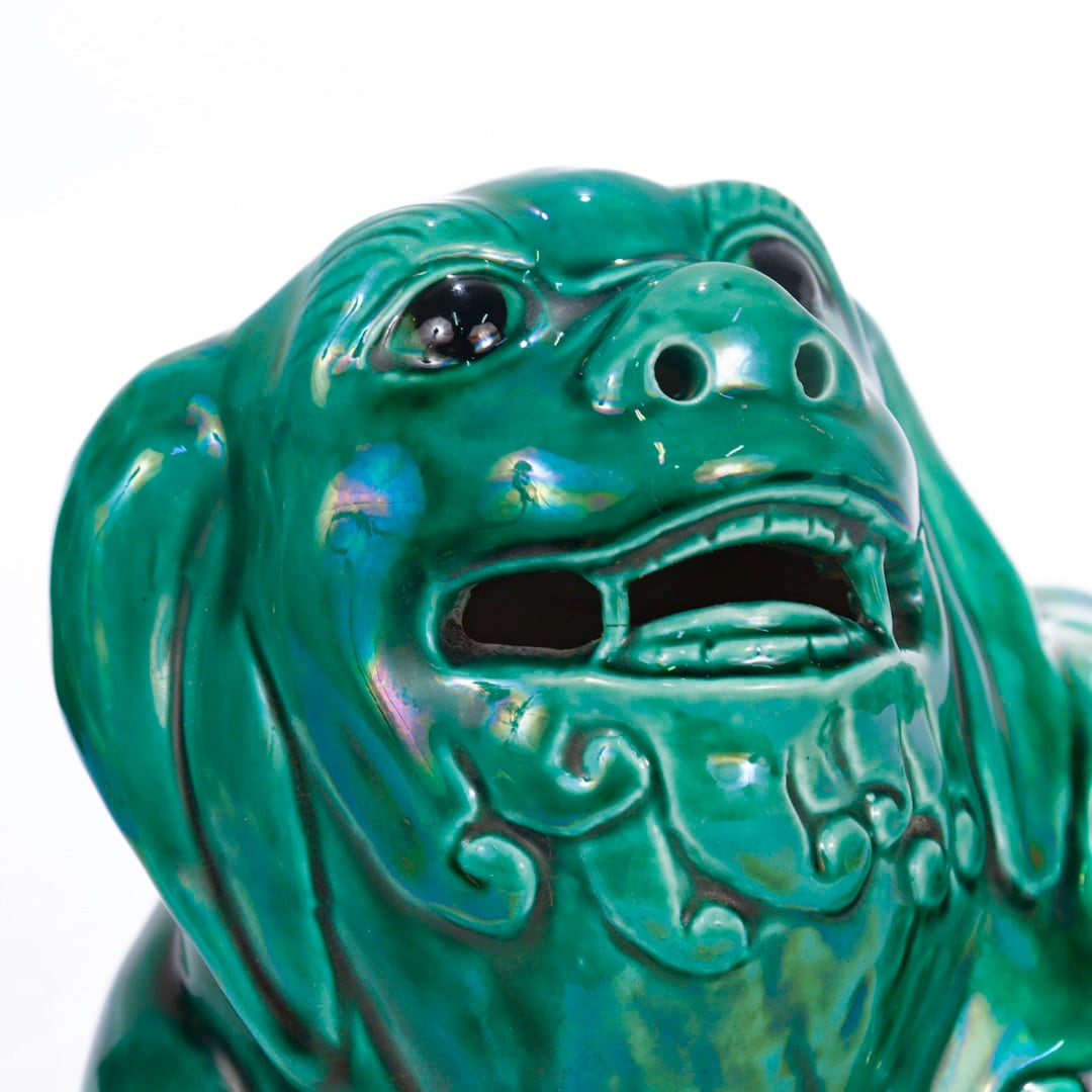 Pair of Chinese Green Glazed Pottery Recumbent Foo Dog Figurines - Etsy