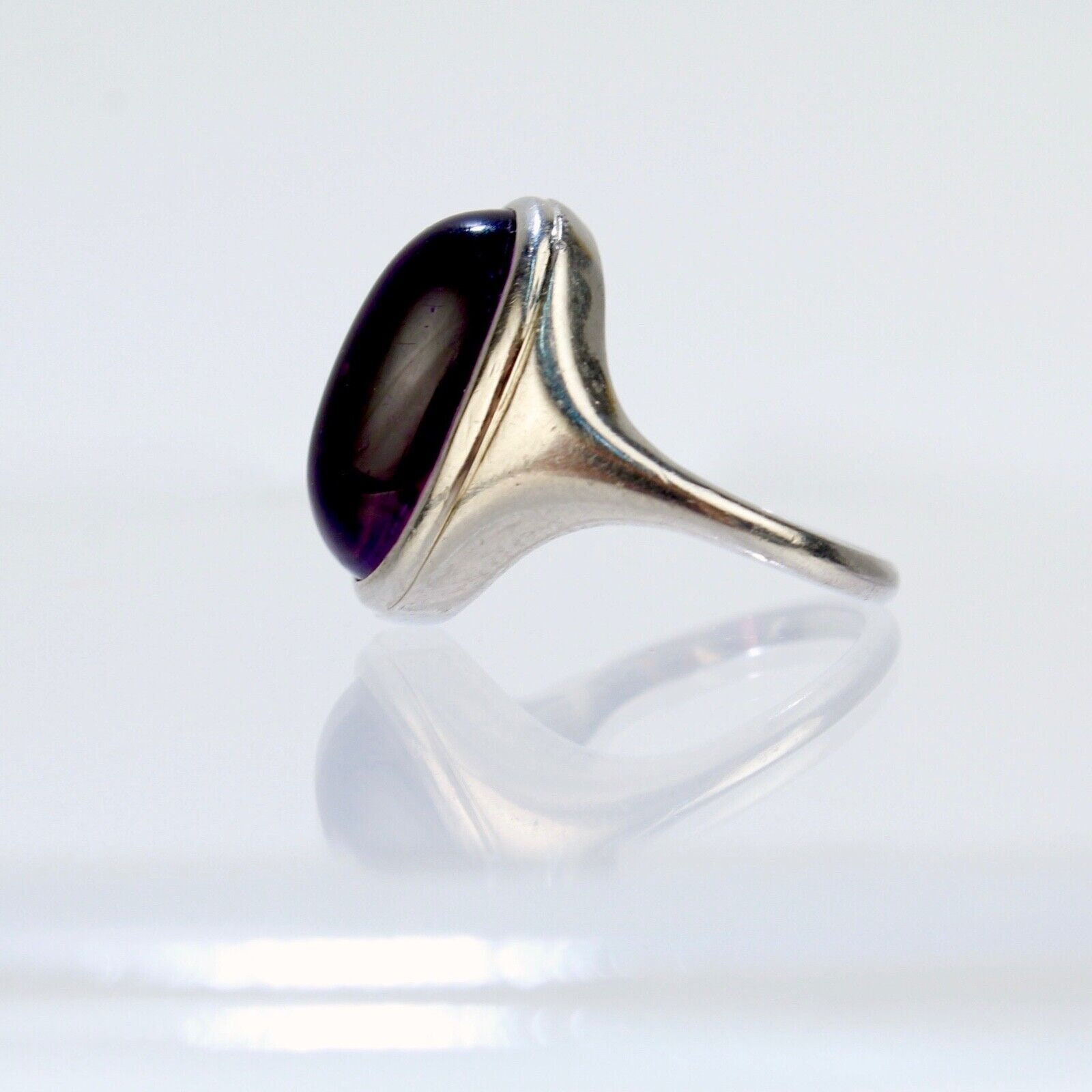 Vintage Buff Top Cut Oval Amethyst Gemstone and Silver Ring - Etsy