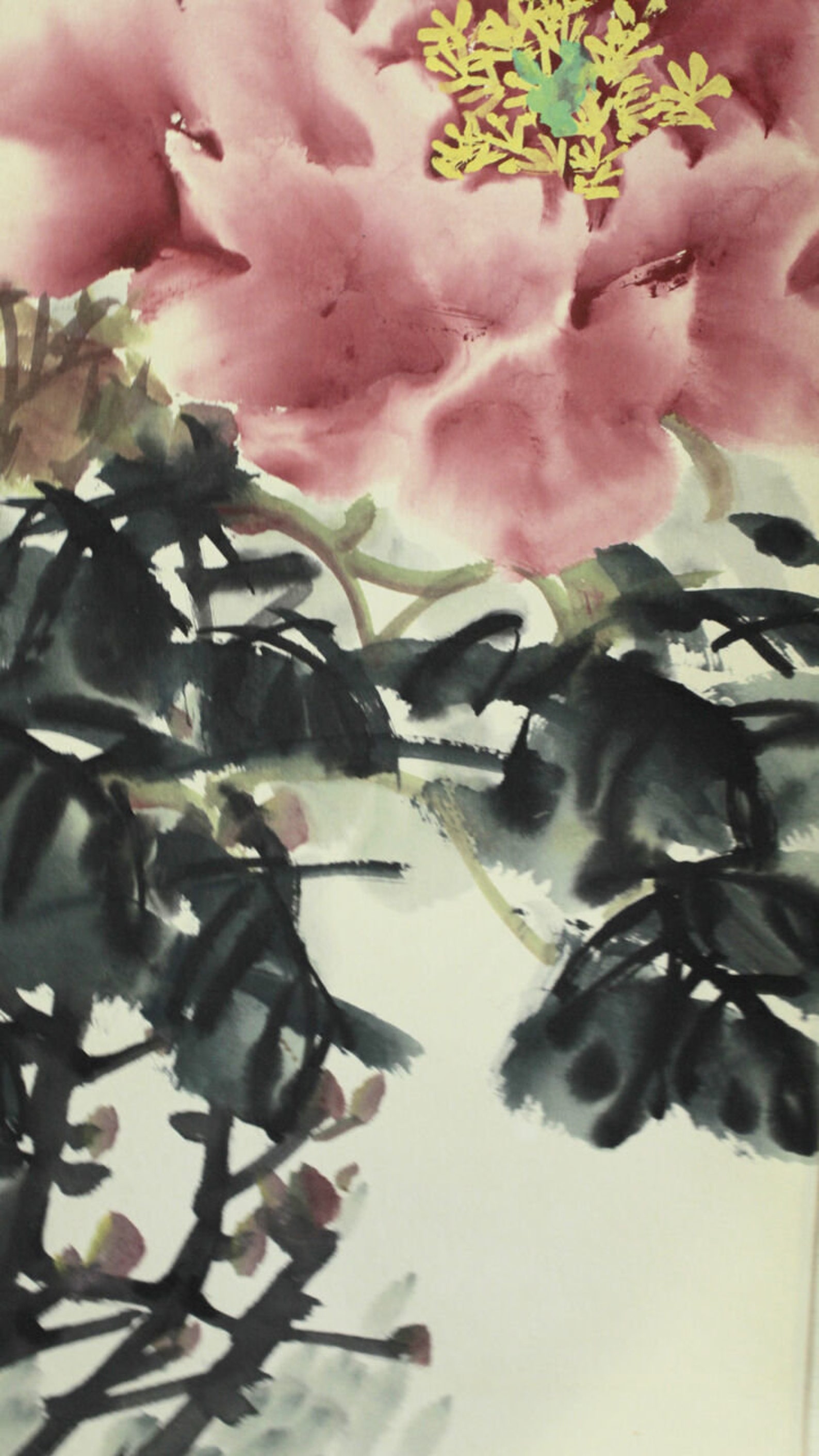 Vintage Estate Hand Painted Chinese Scroll With Pink Peony Flowers by ...